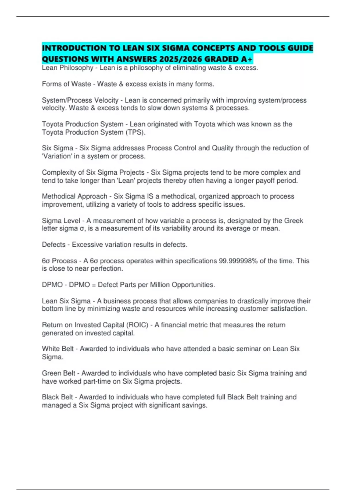 INTRODUCTION TO LEAN SIX SIGMA CONCEPTS AND TOOLS - INTRODUCTION TO ...