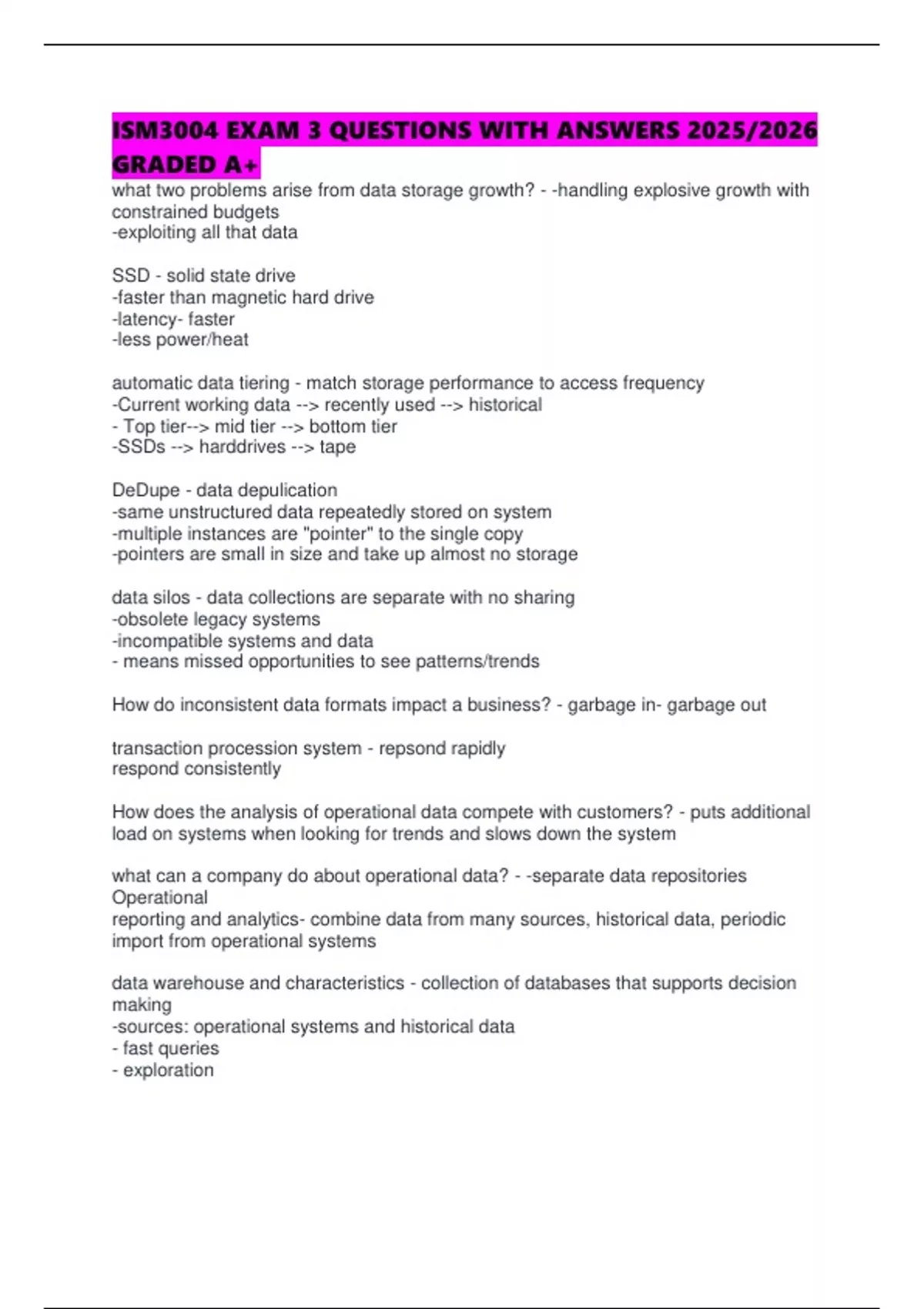 ISM3004 ACTUAL EXAM QUESTIONS WITH ANSWERS 2025/2026 GRADED A+ Back in ...