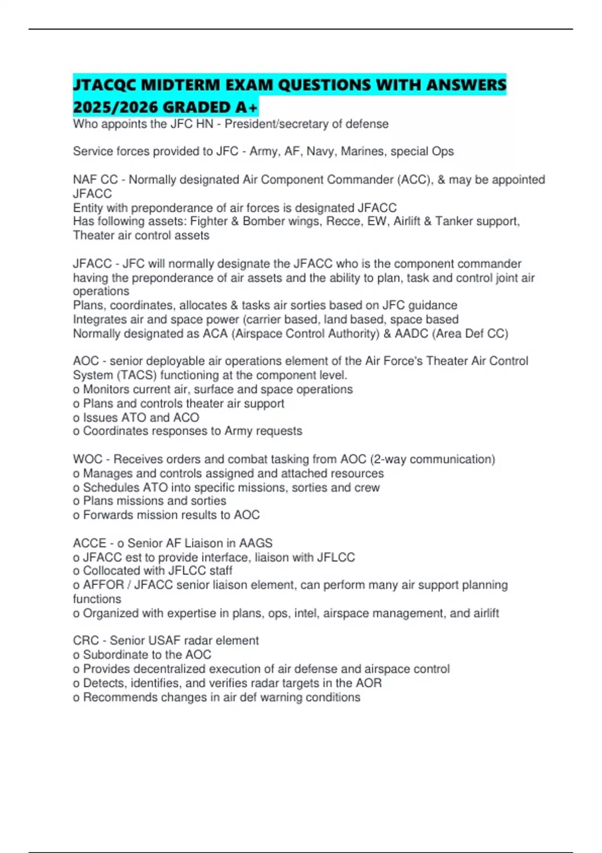 JTACQC MIDTERM EXAM QUESTIONS WITH ANSWERS 2025/2026 GRADED A+ - JTACQC ...
