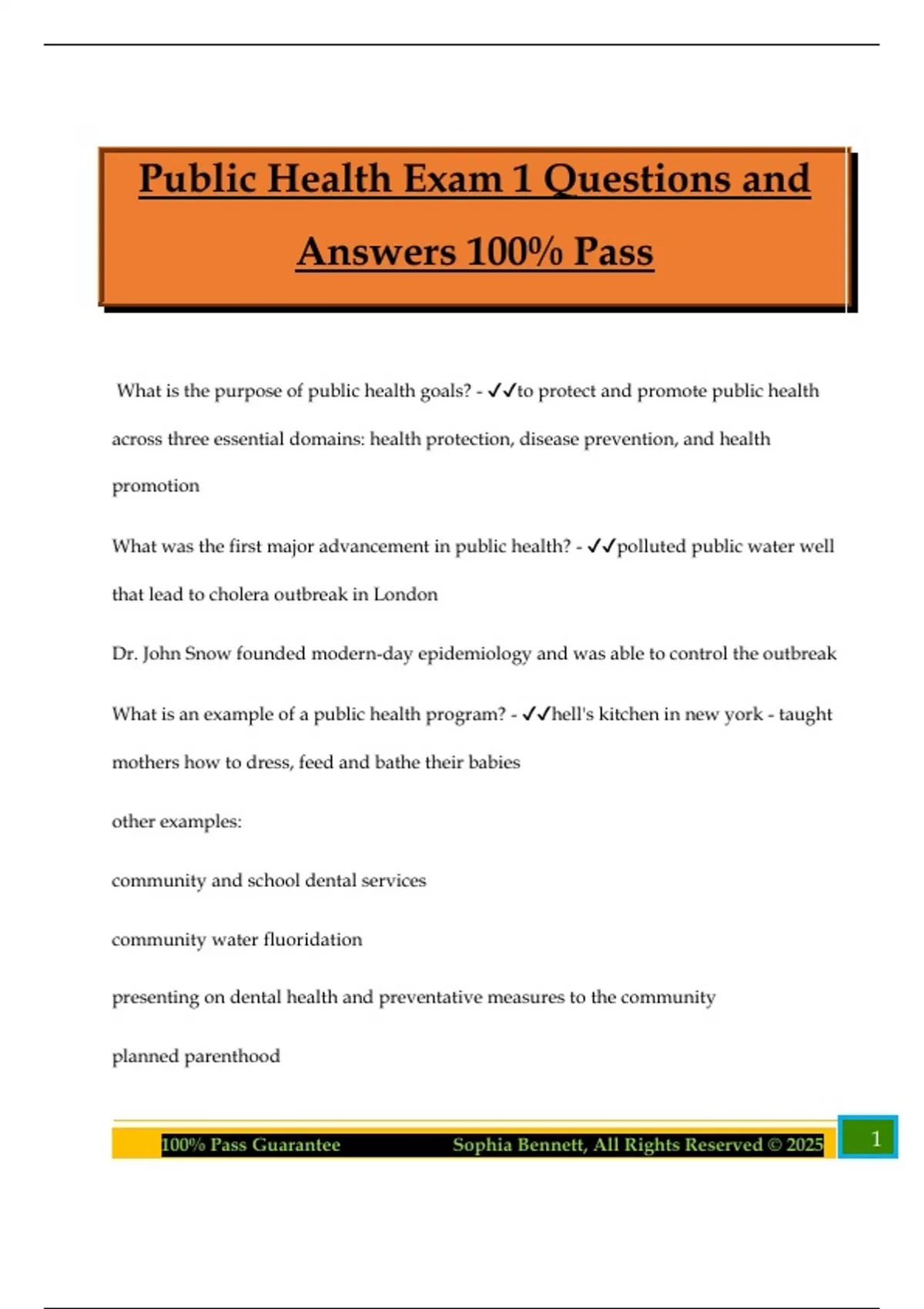 Public Health Exam 1 Questions and Answers 100% Pass - Public health ...