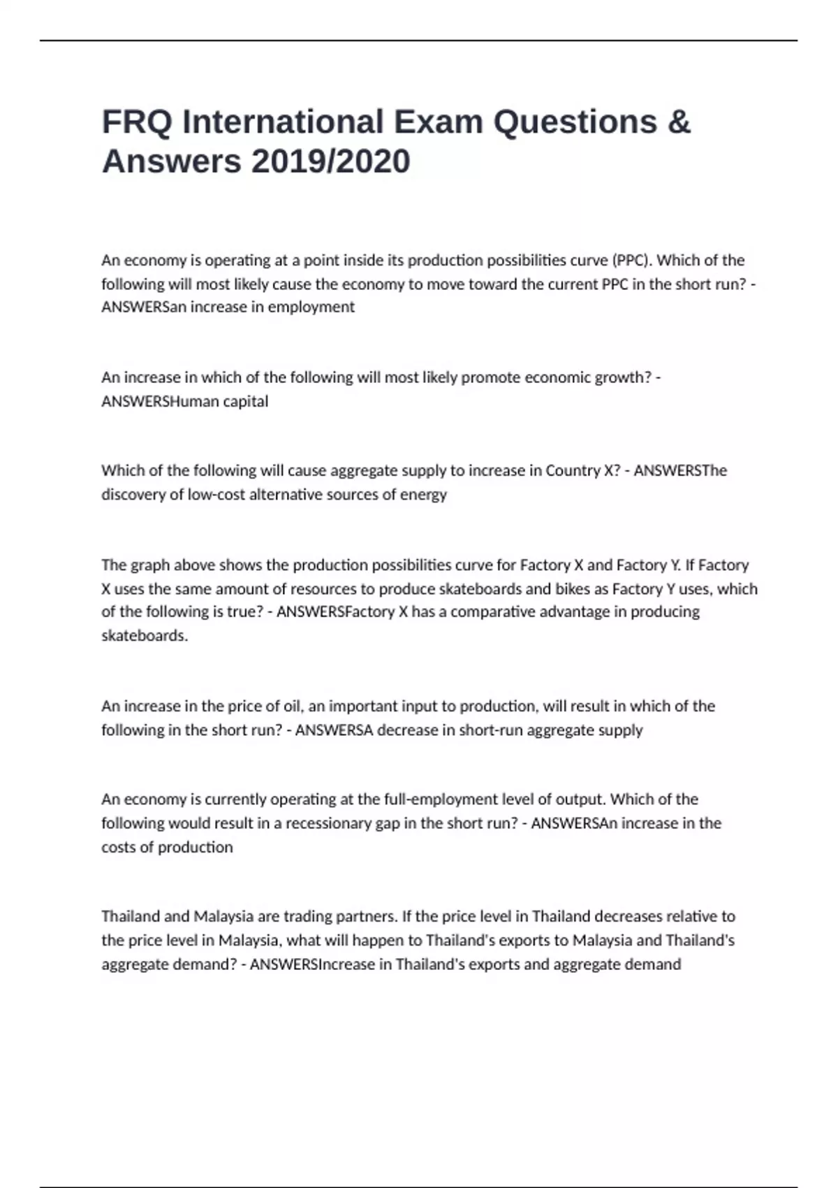 FRQ International Exam Questions & Answers 2019/2020 - FRQ ...