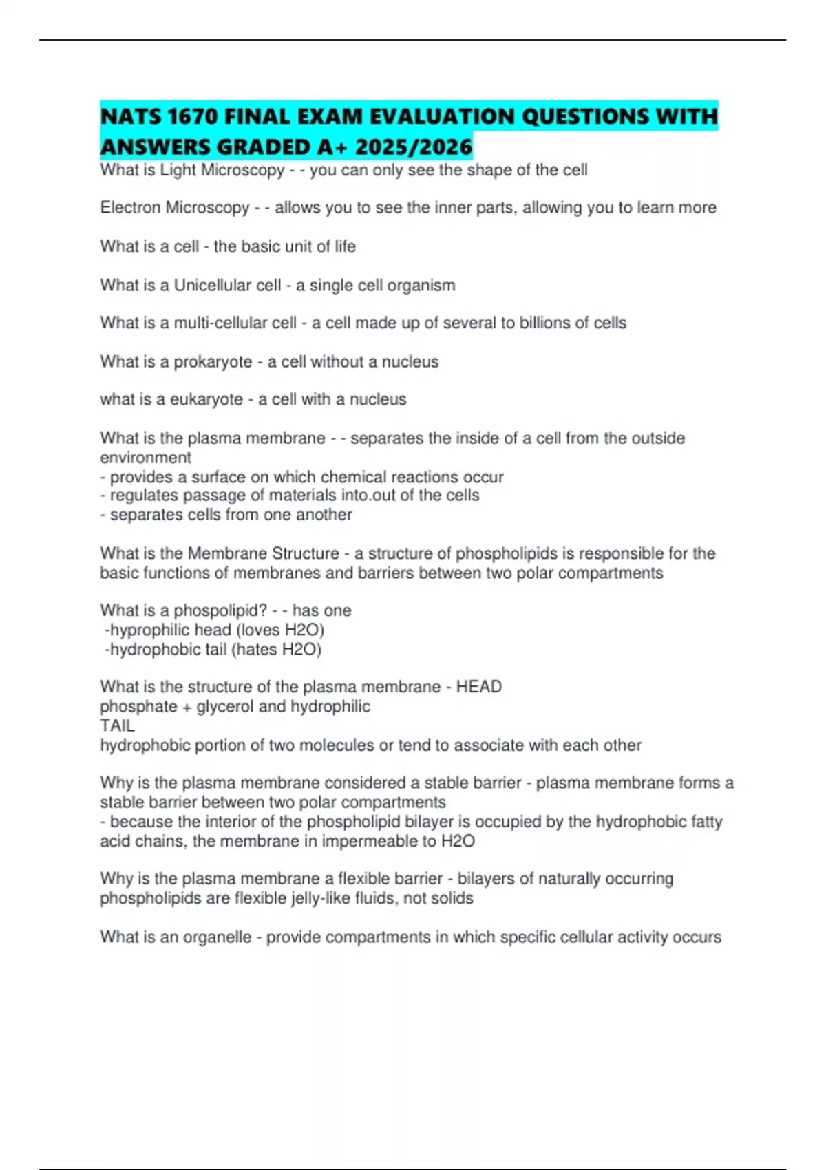 NATS 1670 FINAL EXAM EVALUATION QUESTIONS WITH ANSWERS GRADED A+ 2025/ ...