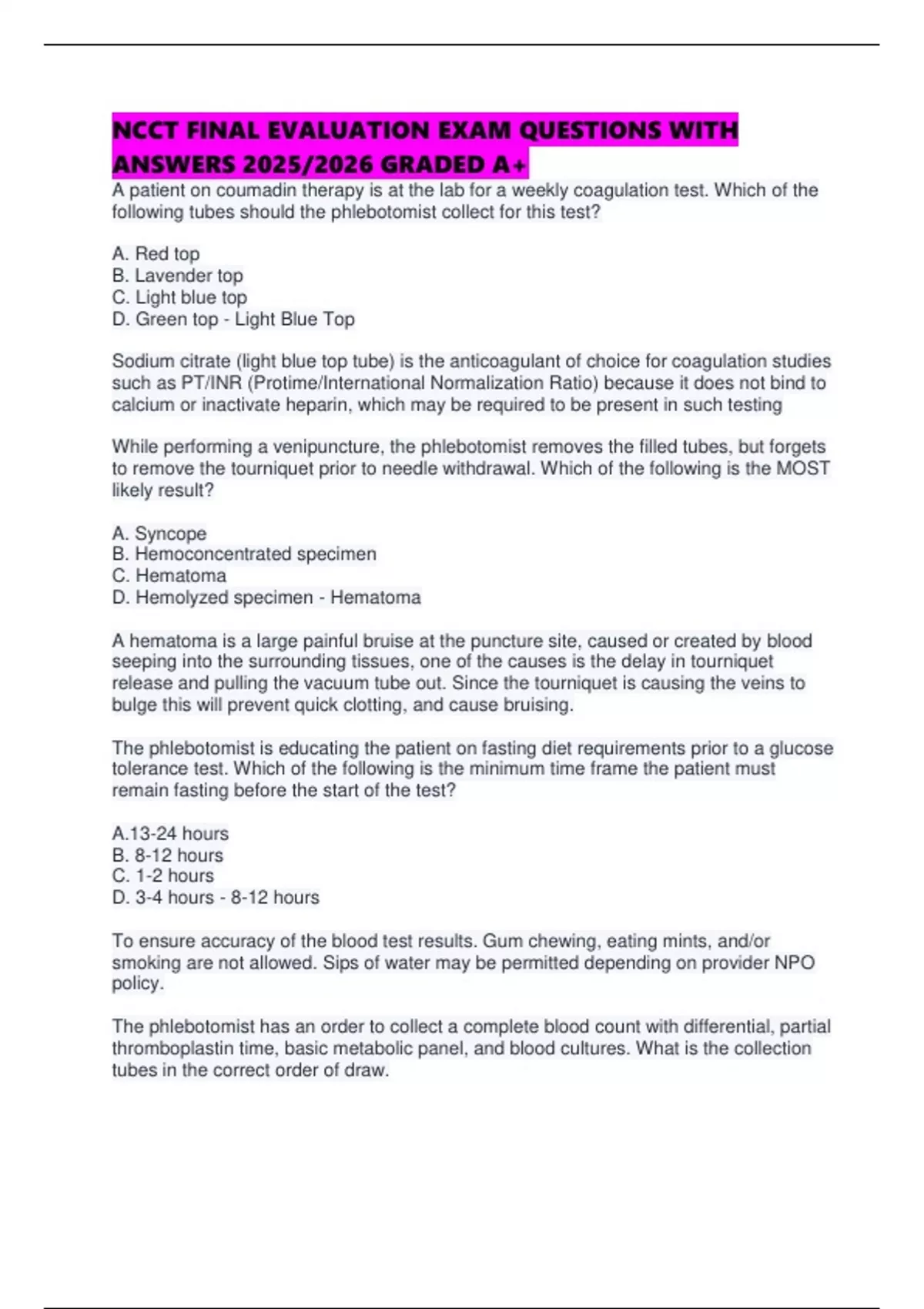NCCT FINAL EVALUATION EXAM QUESTIONS WITH ANSWERS 2025/2026 GRADED A+ ...