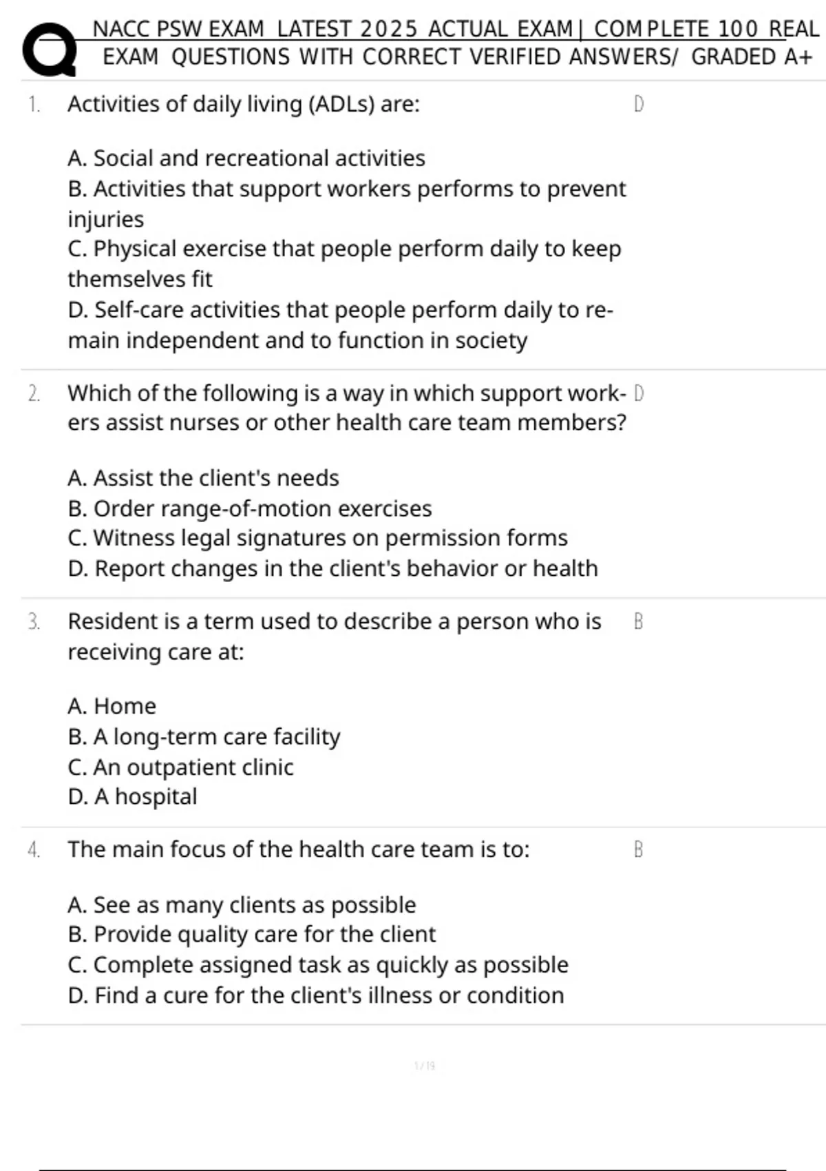 NACC PSW EXAM LATEST 2025 ACTUAL EXAM| COMPLETE 100 REAL EXAM QUESTIONS ...