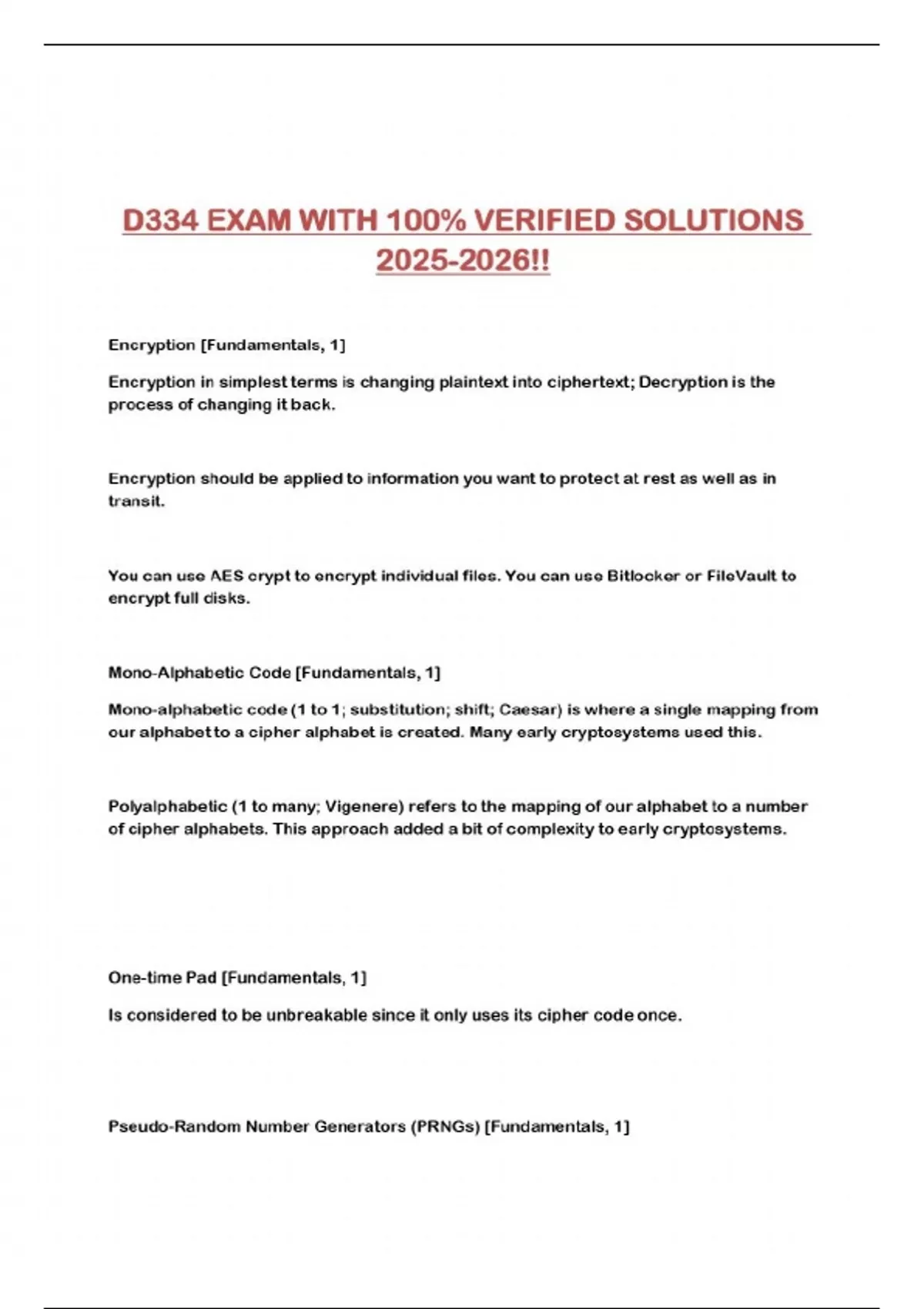 D334 EXAM WITH 100% VERIFIED SOLUTIONS !! - D334 - Stuvia US