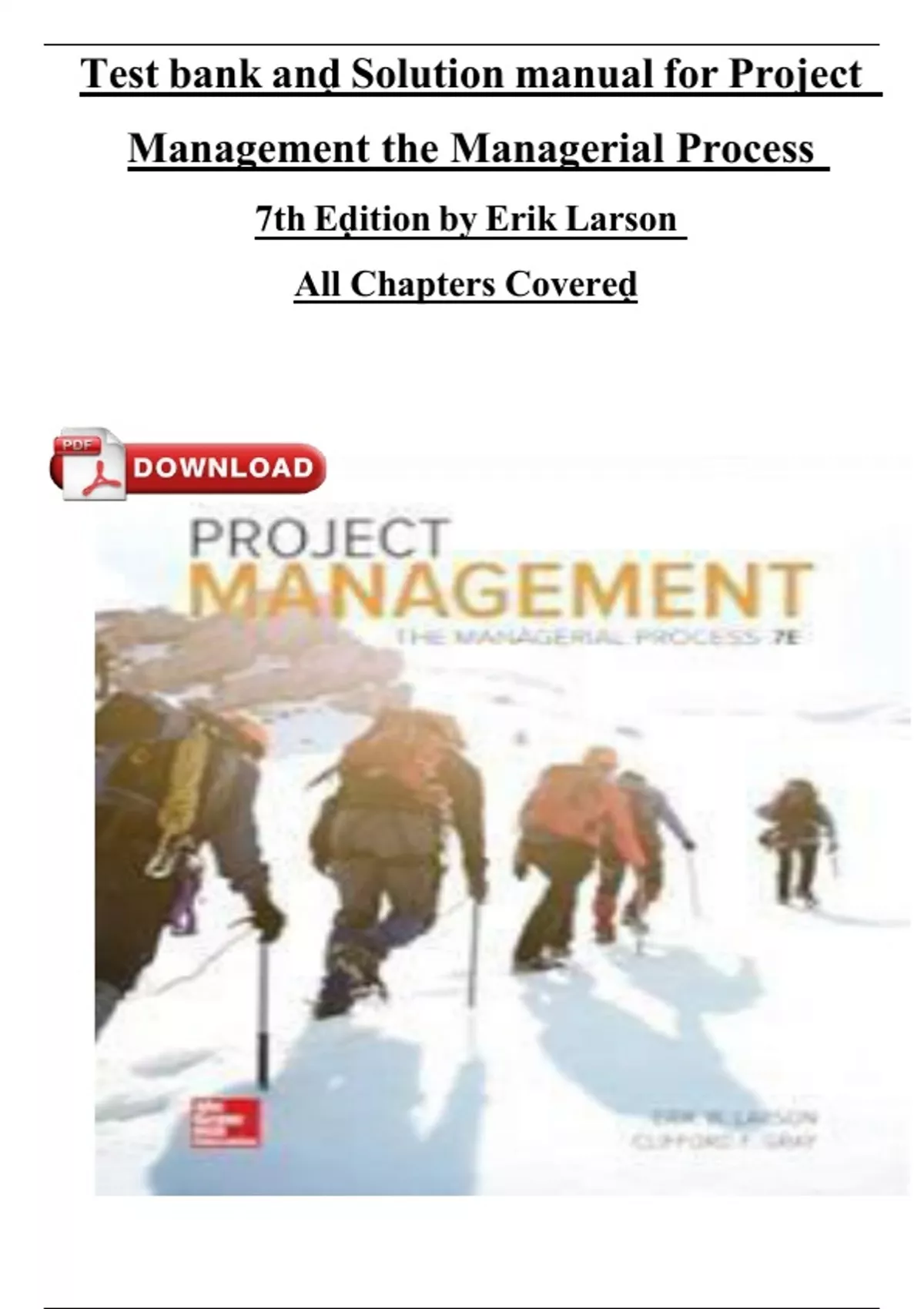 Test bank and Solution manual for Project Management The Managerial ...