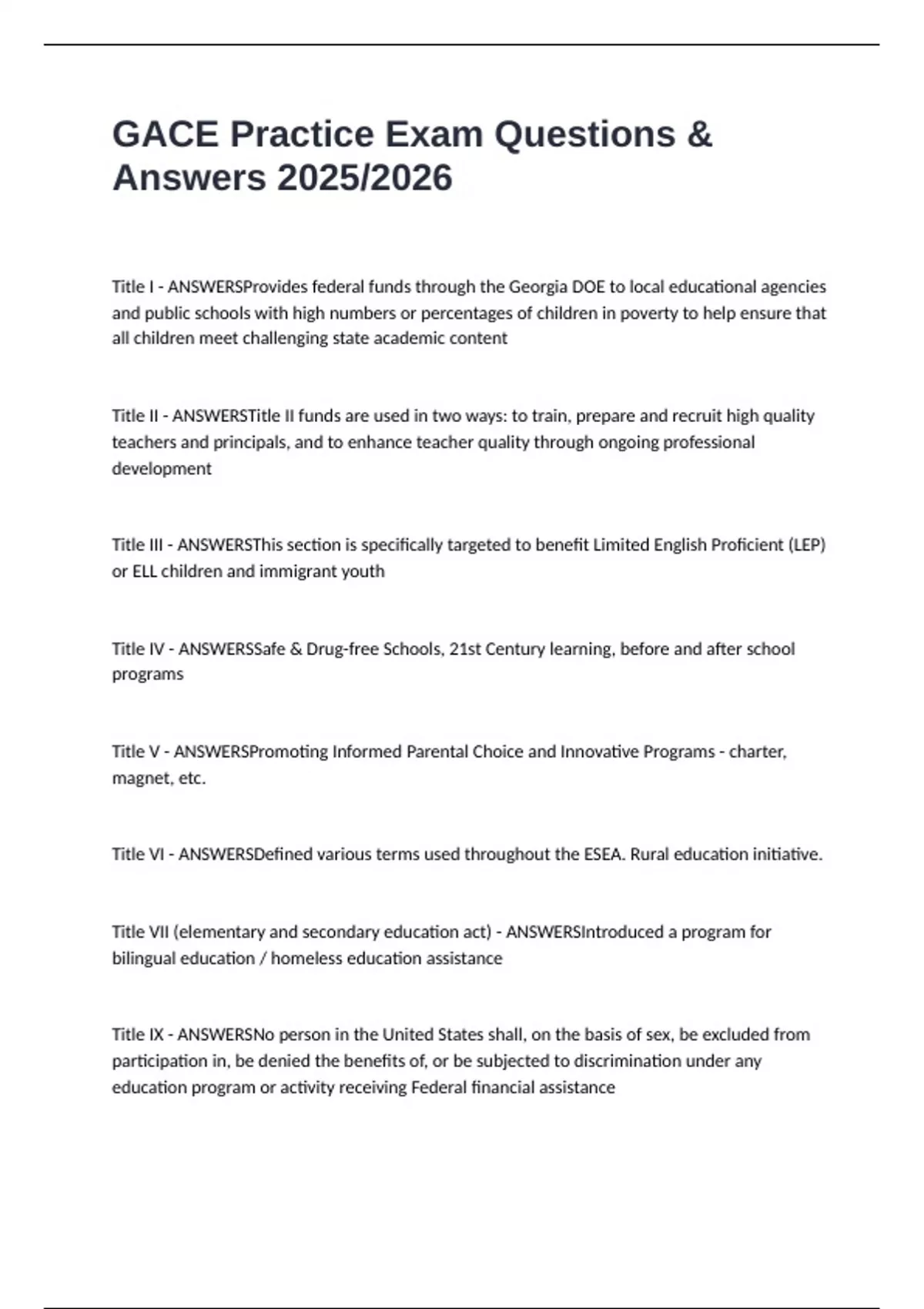 GACE Practice Exam Questions & Answers 2025/2026 - GACE Practice ...