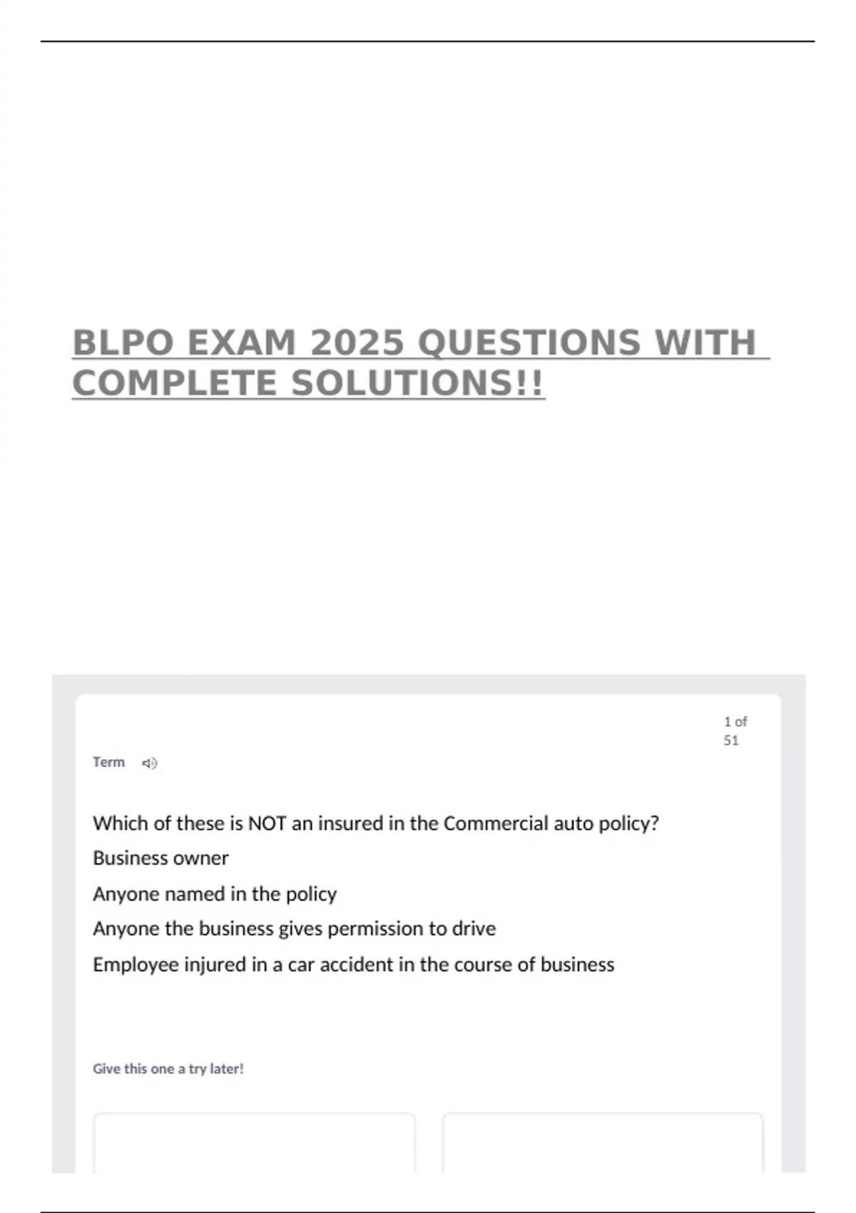 BLPO EXAM 2025 QUESTIONS WITH COMPLETE SOLUTIONS!! - BLPO - Stuvia US
