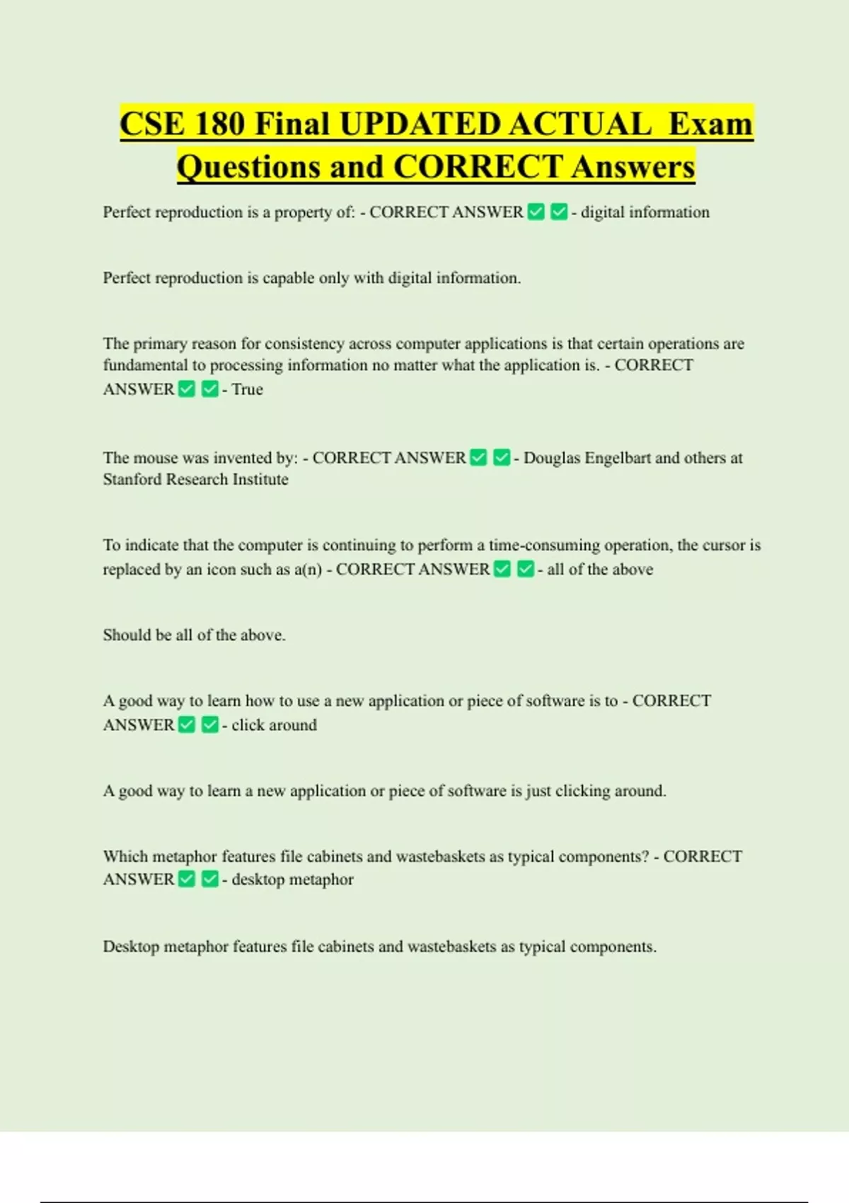 CSE 180 Final UPDATED ACTUAL Exam Questions and CORRECT Answers - CSE - Stuvia US