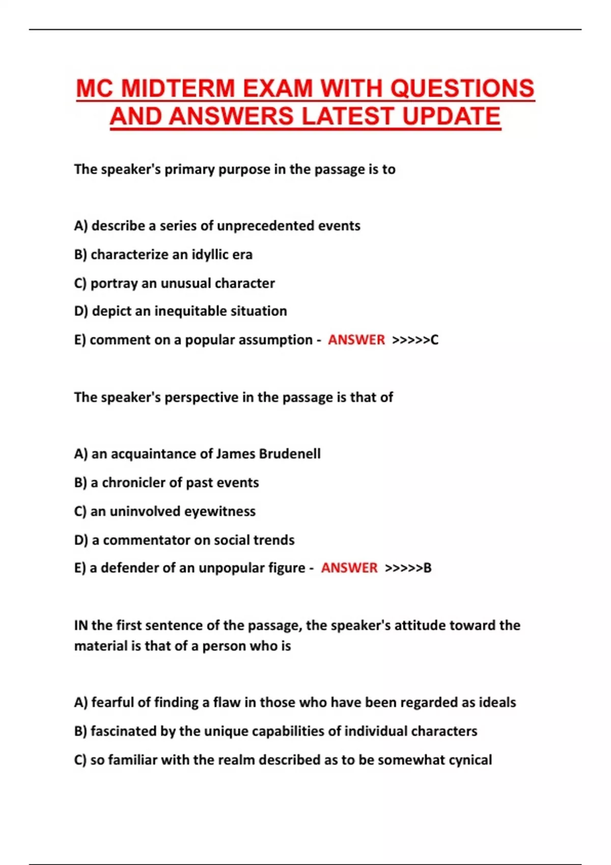 MC MIDTERM EXAM WITH QUESTIONS AND ANSWERS LATEST UPDATE - MC - Stuvia US