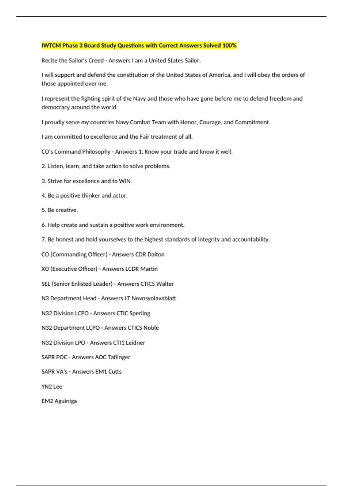 IWTCM Phase 3 Board Study Questions with Correct Answers Solved 100% ...