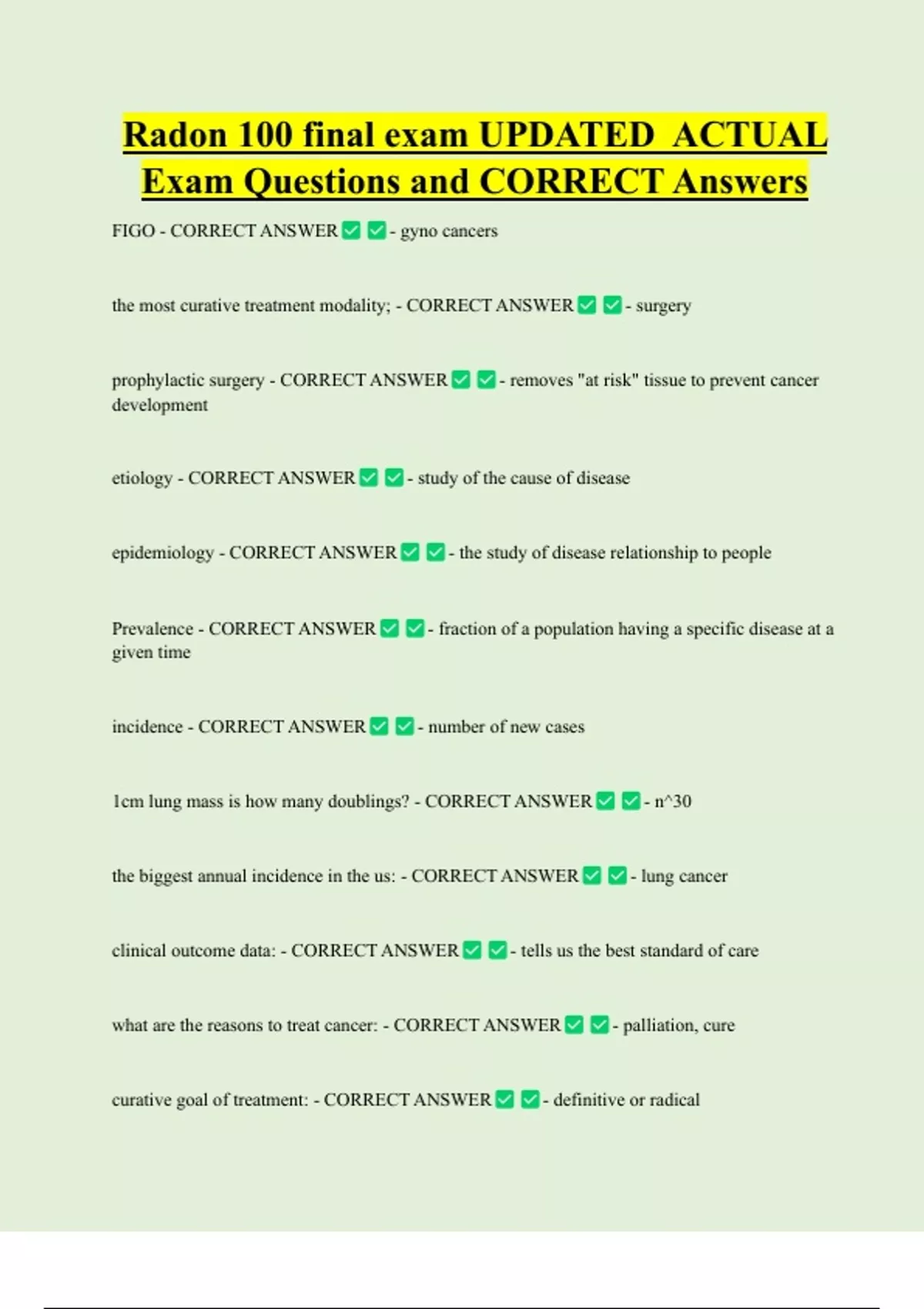 Radon 100 final exam UPDATED ACTUAL Exam Questions and CORRECT Answers - Radon - Stuvia US