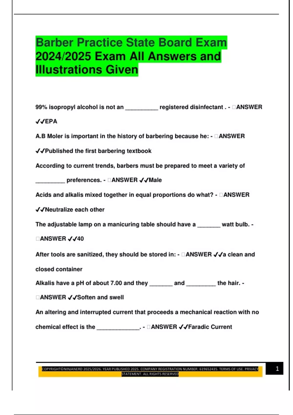 Barber Practice State Board Exam 2024/2025 Exam All Answers and ...