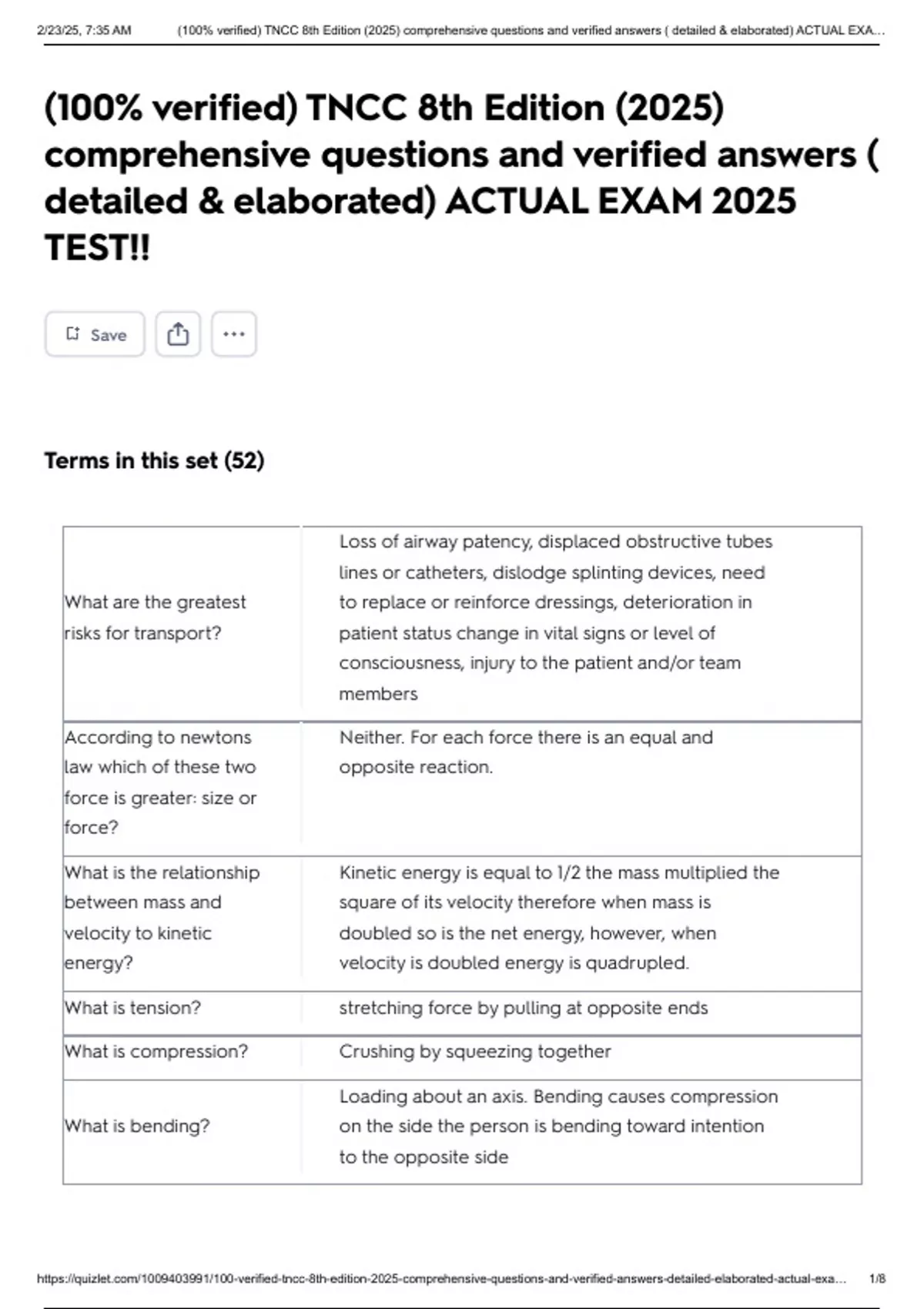 (100% verified) TNCC 8th Edition (2025) comprehensive questions and verified answers ( detailed ...
