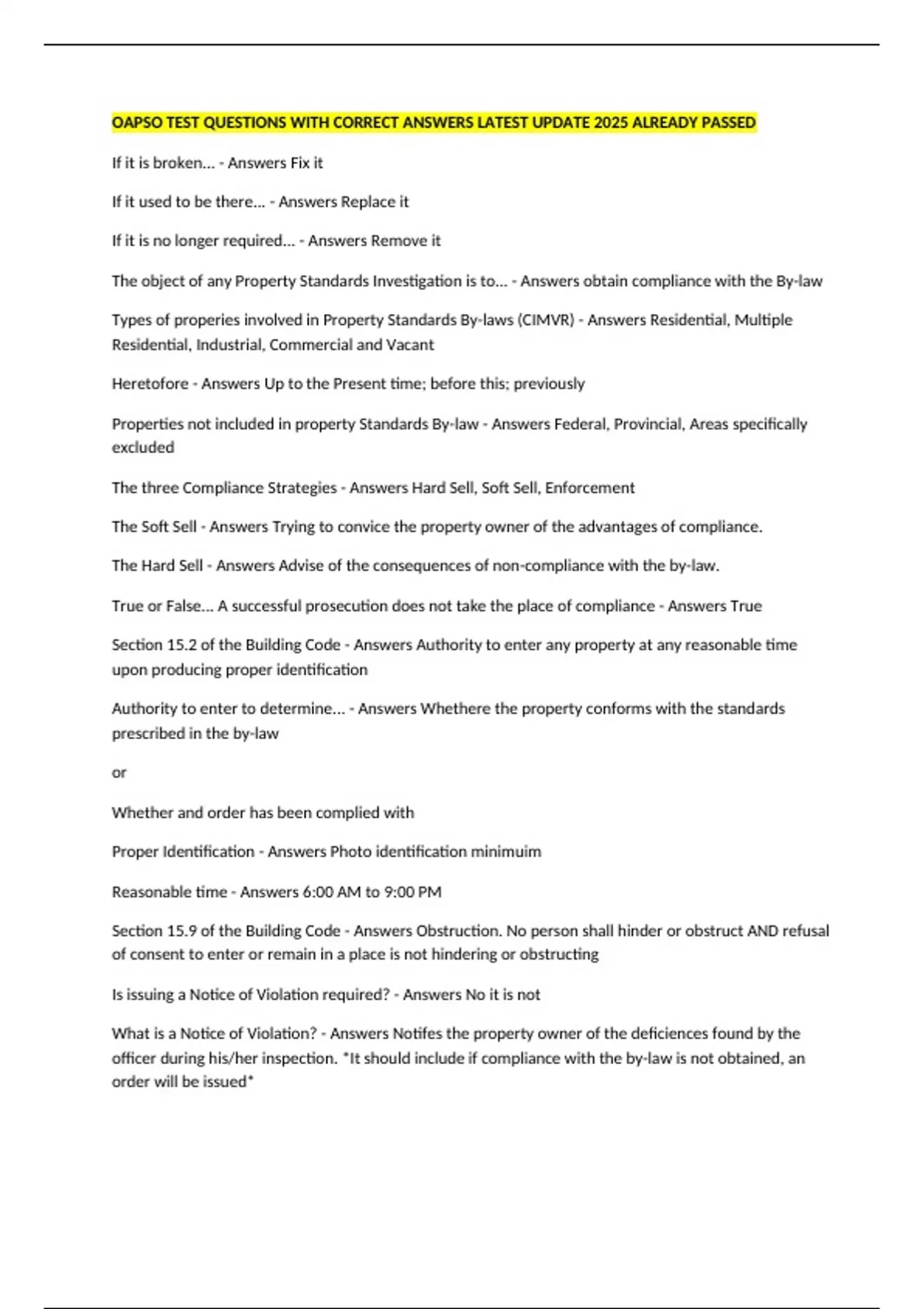 OAPSO TEST QUESTIONS WITH CORRECT ANSWERS LATEST UPDATE 2025 ALREADY ...