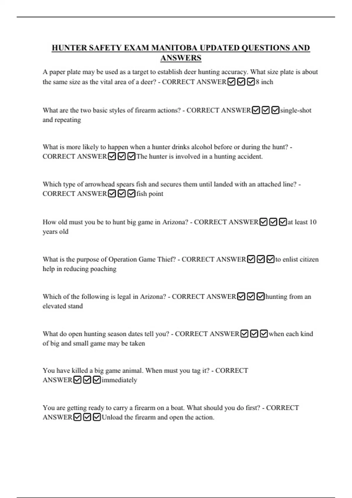 HUNTER SAFETY EXAM MANITOBA UPDATED QUESTIONS AND ANSWERS - HUNTER ...