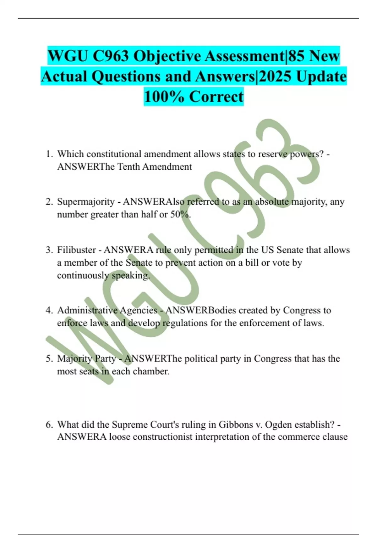 WGU C963 Objective Assessment|85 New Actual Questions and Answers|2025 ...