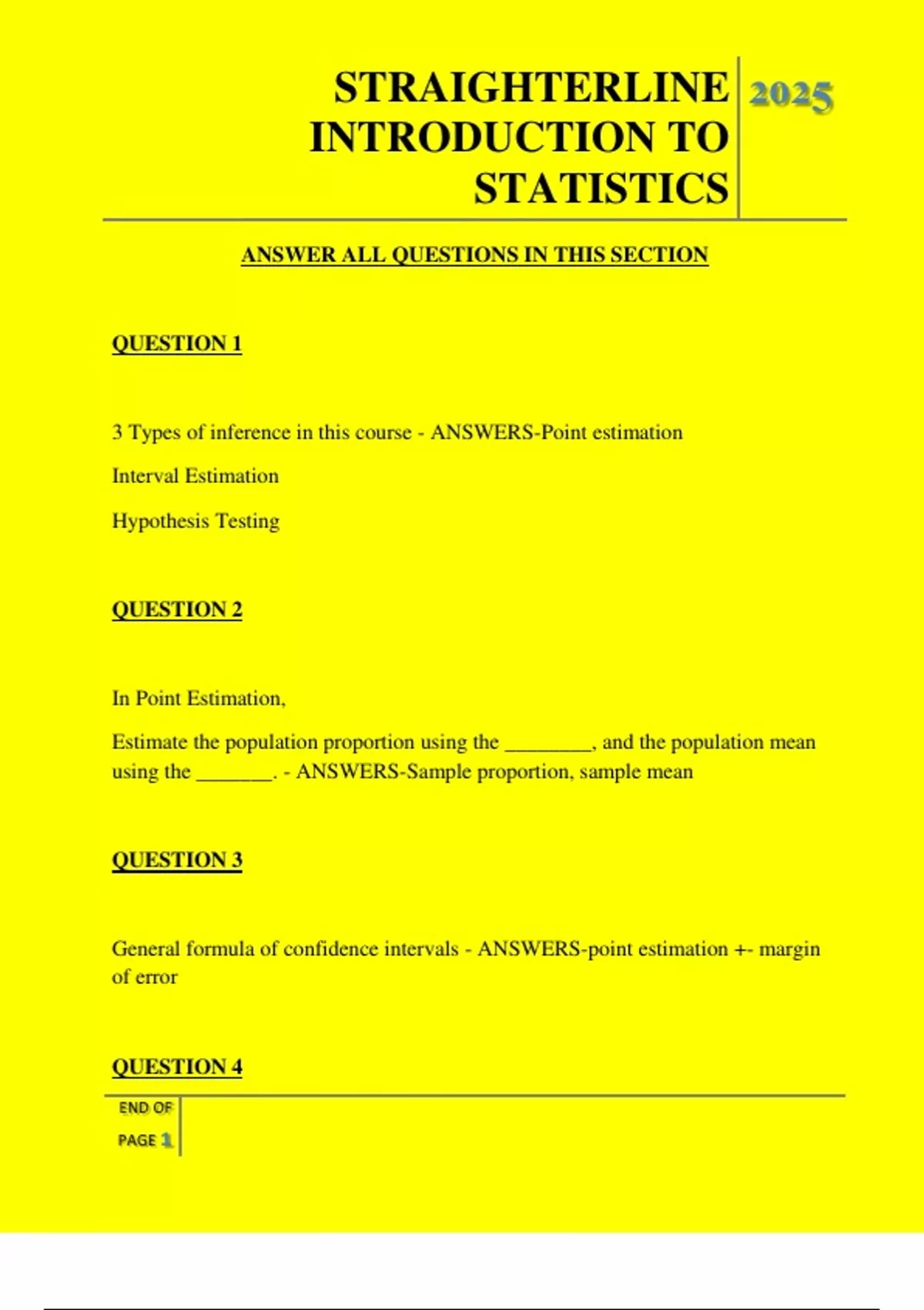 STRAIGHTERLINE INTRODUCTION TO STATISTICS QUESTIONS AND ANSWERS 2025 ...