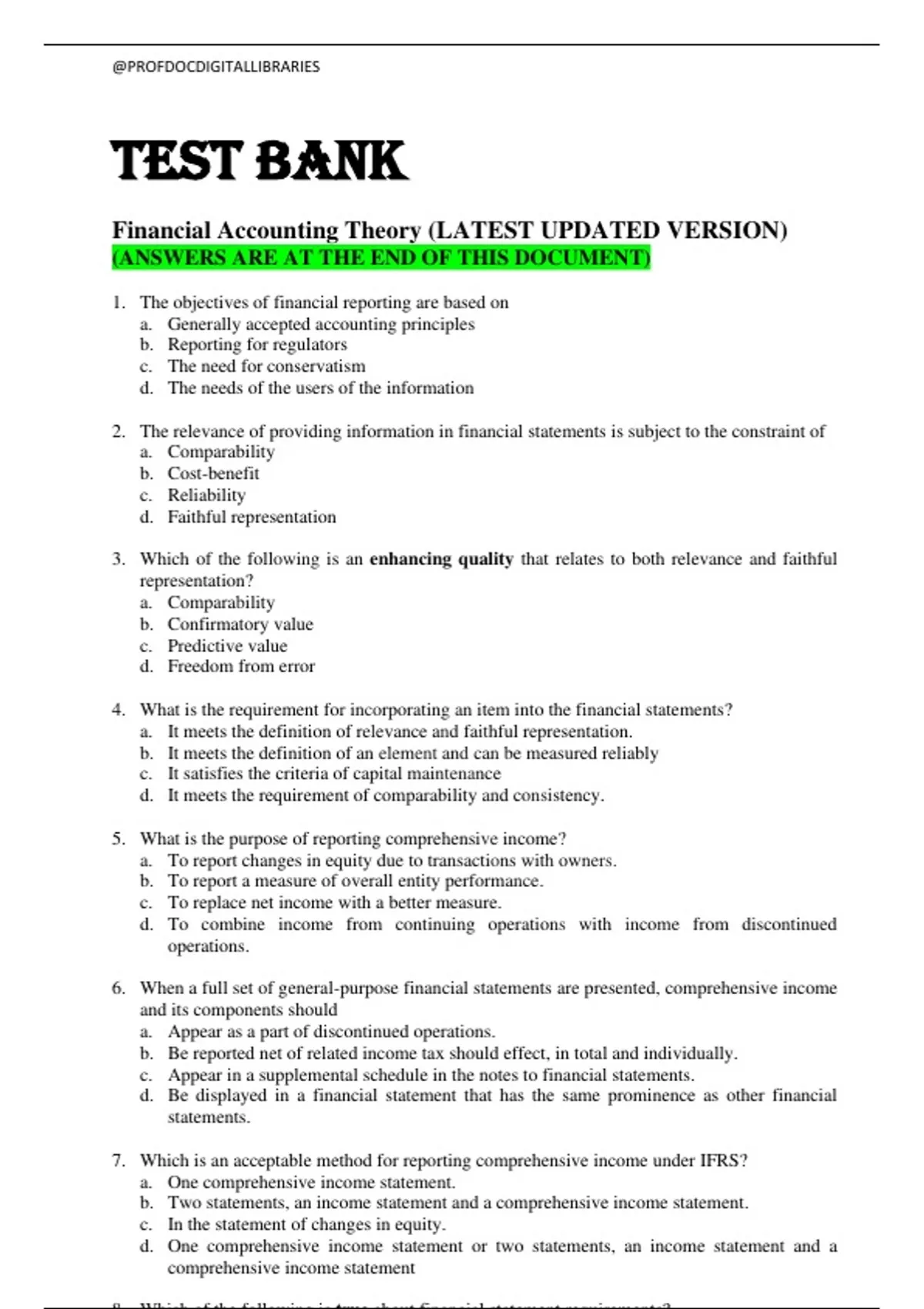 TEST BANK FOR Financial Accounting Theory |COMPLETE WITH QUESTIONS ...