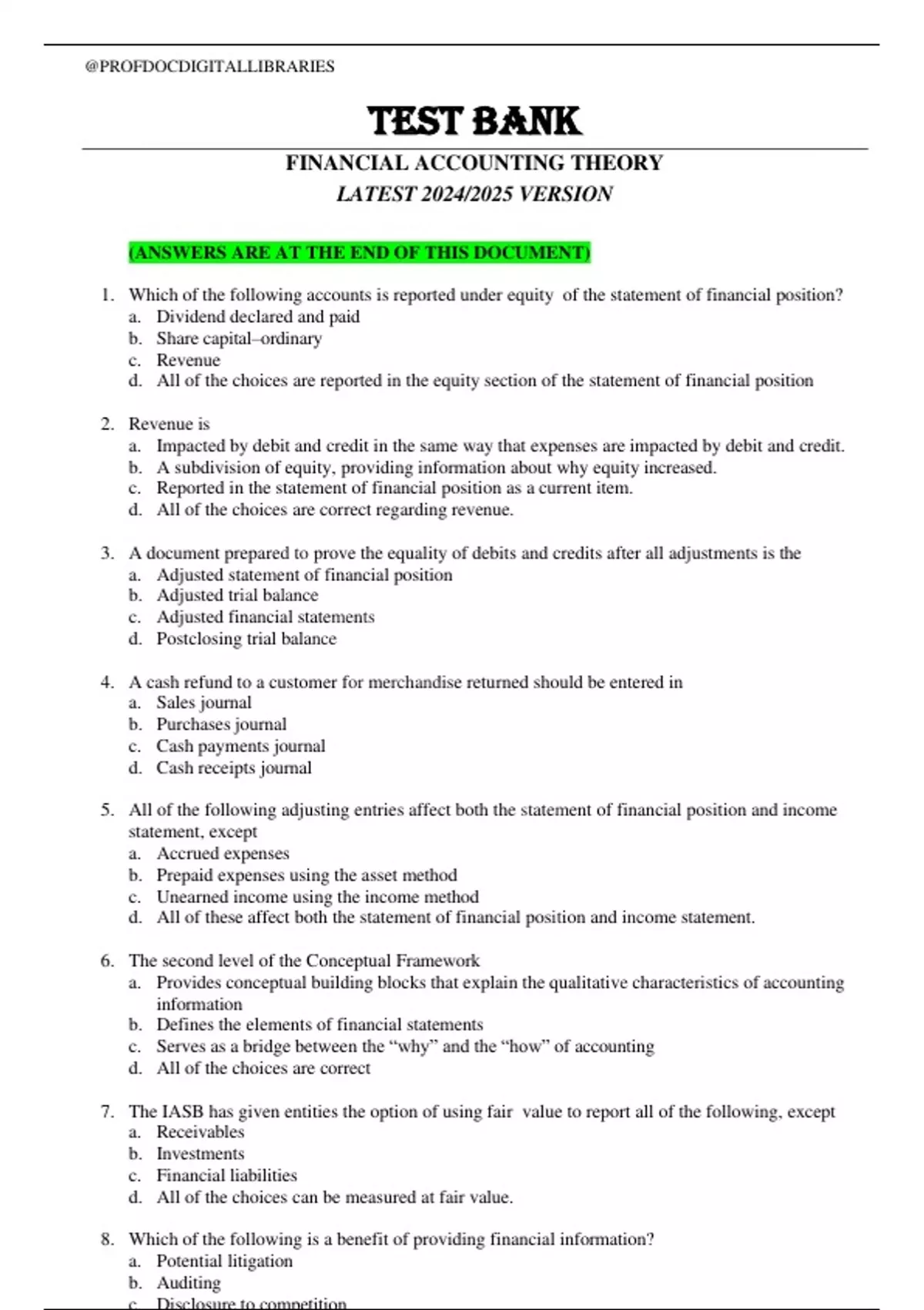 COMPLETE TEST BANK FOR Financial Accounting Theory |UPDATED VERSION ...
