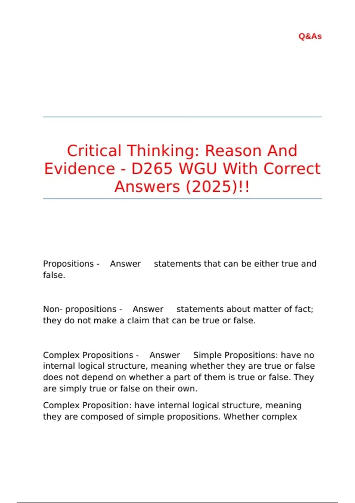Critical Thinking Reason And Evidence - D265 WGU With Correct Answers ...
