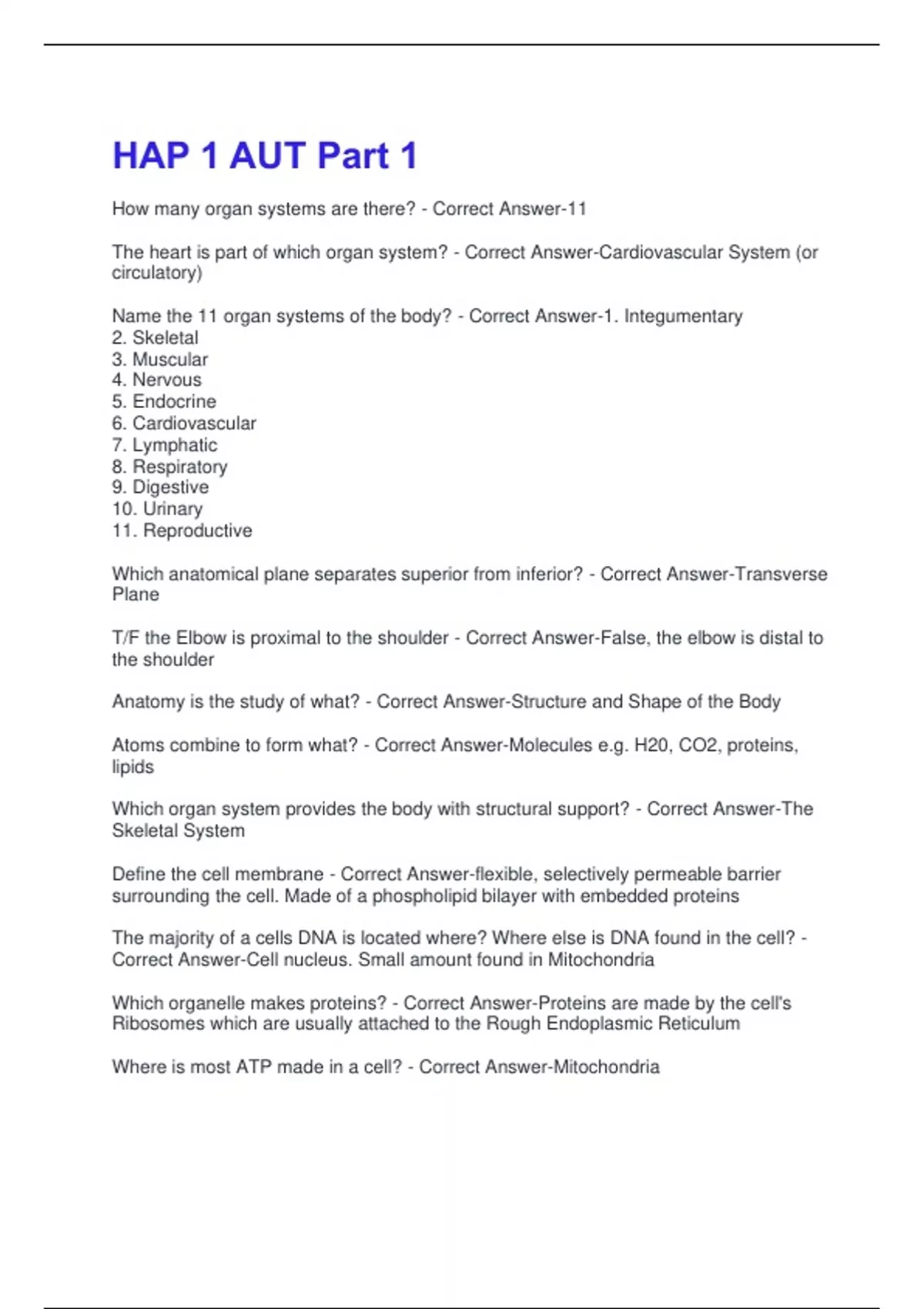 HAP 1 AUT Part 1 questions and answers all are correct 2025 graded A+ - HAP 1 AUT Part 1 - Stuvia US