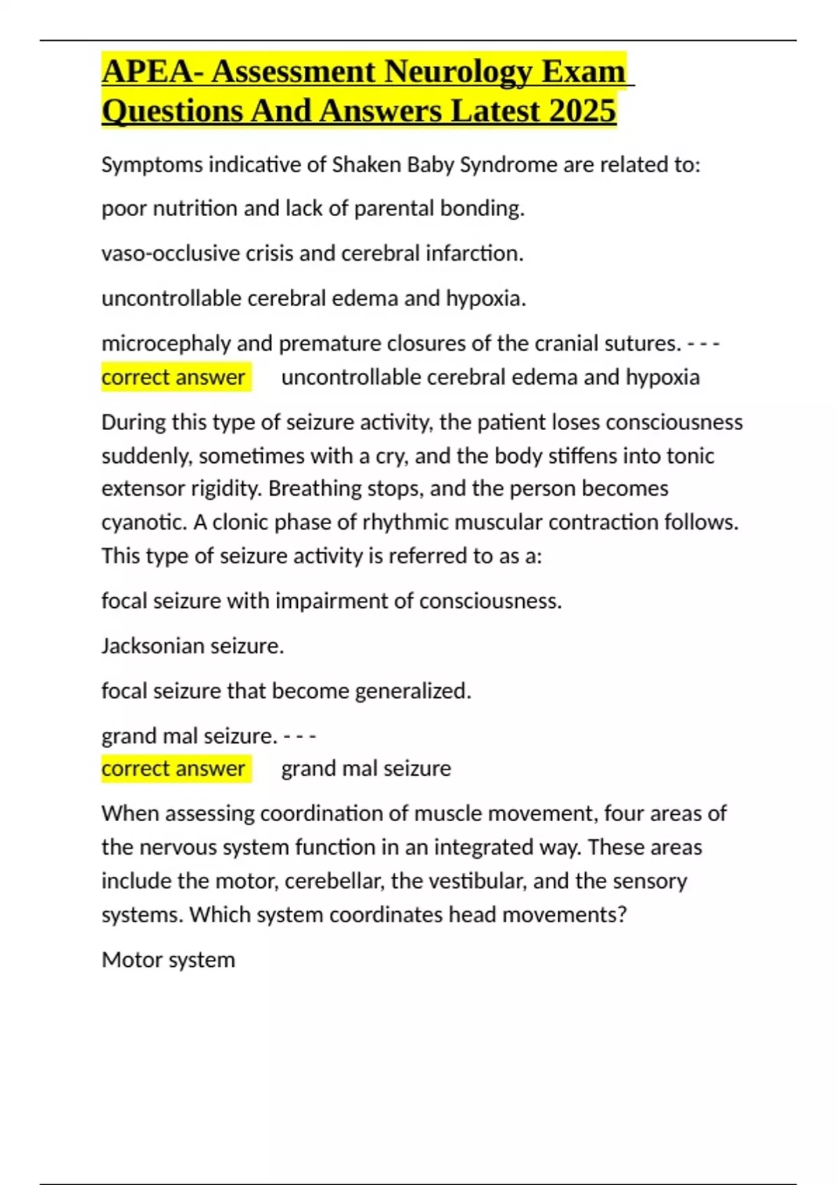 Pediatrics APEA Exam Questions And Answers Latest 2025.docx - APEA ...