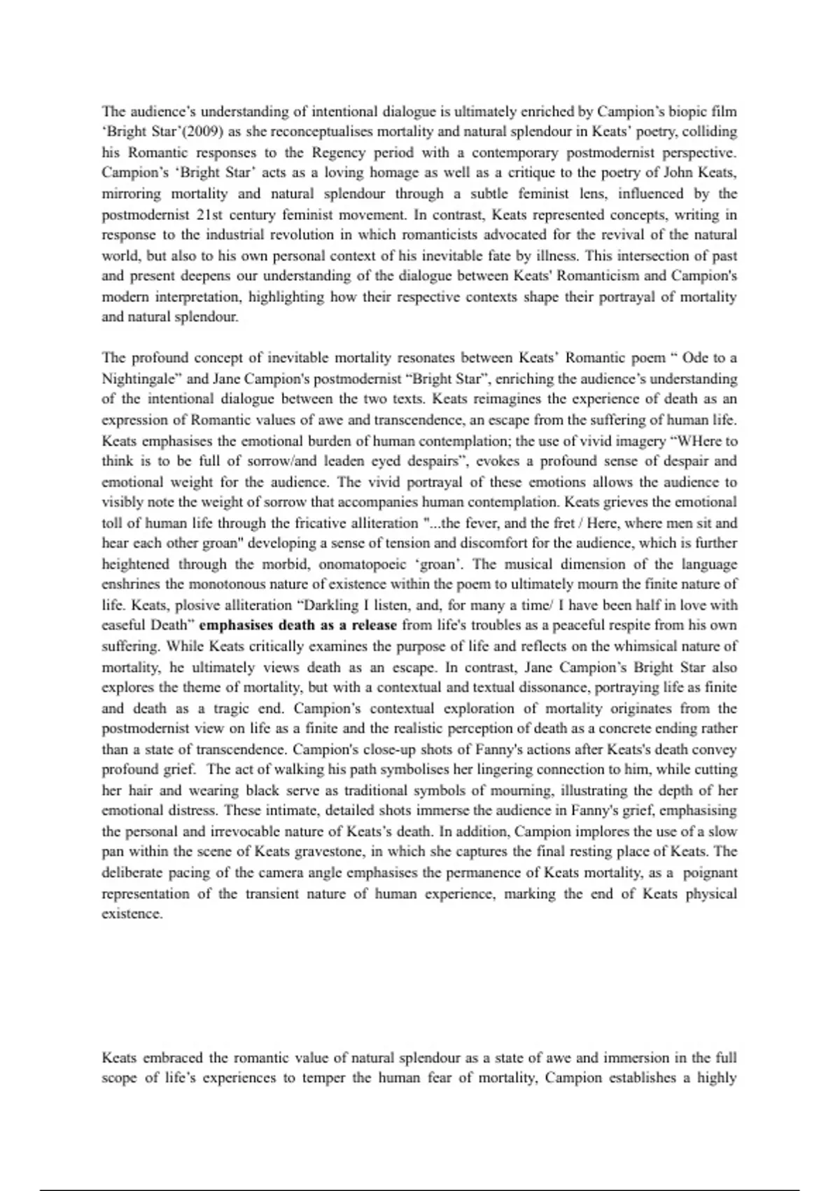 Summary John Keats Poetry vs Jane Campion's Film - English - Stuvia US