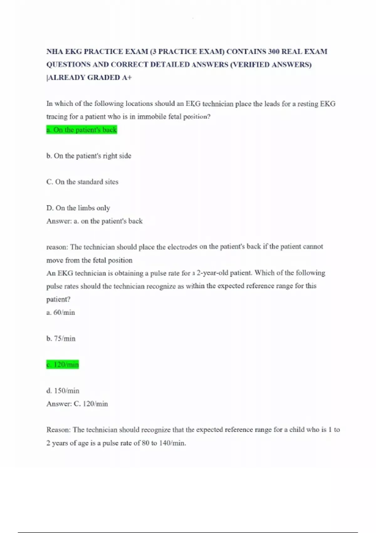NHA EKG PRACTICE EXAM 2024 (3 PRACTICE EXAM) CONTAINS 300 REAL EXAM ...