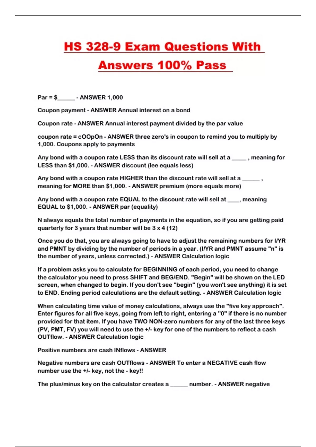 HS 328-9 Exam Questions With Answers 100% Pass - HS 328 - Stuvia US