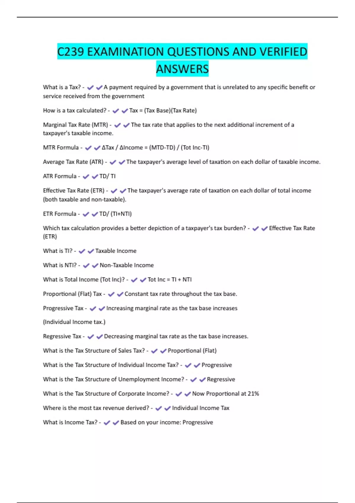 C239 EXAMINATION QUESTIONS AND VERIFIED ANSWERS - C239 - Stuvia US