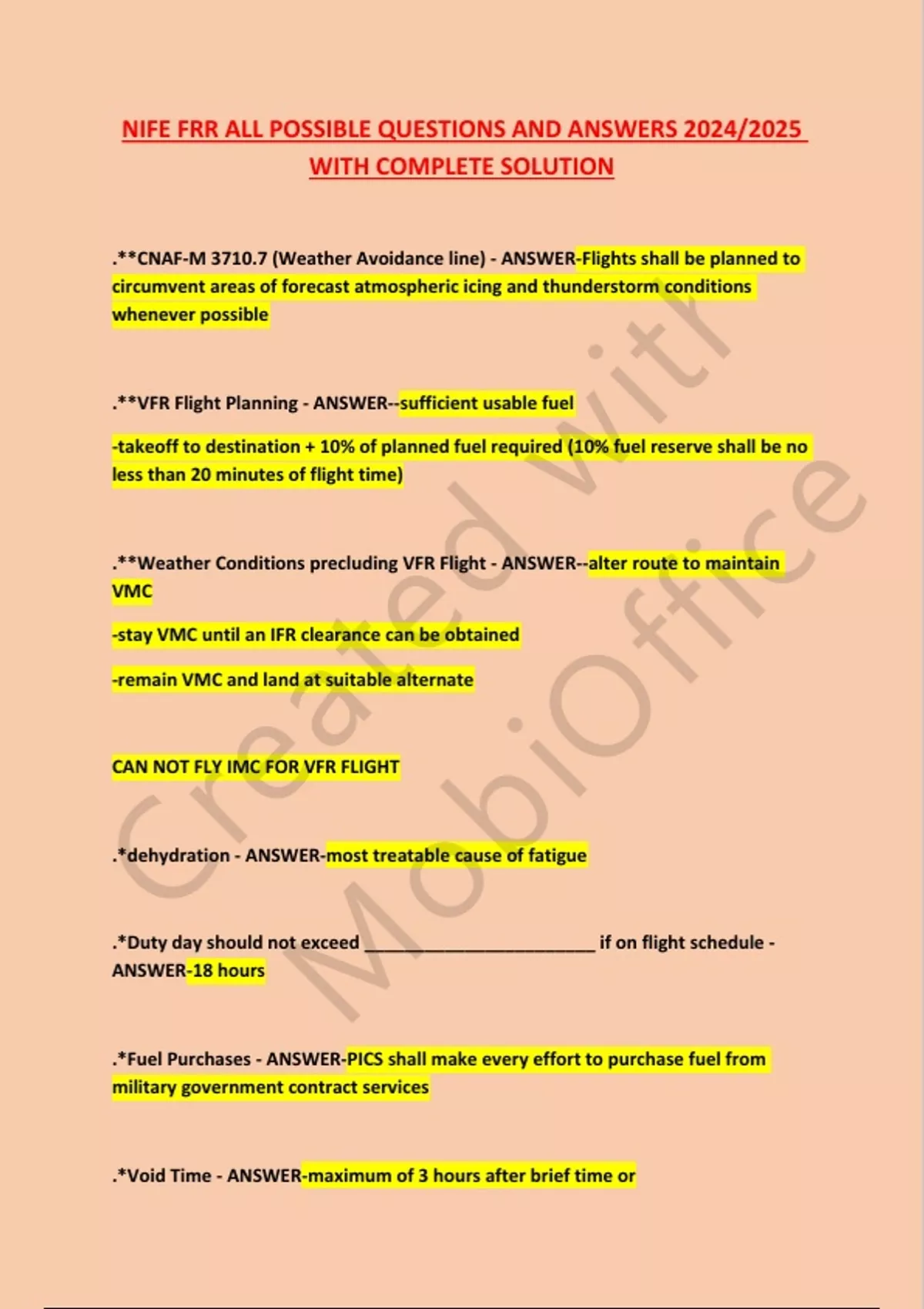 NIFE FRR ALL POSSIBLE QUESTIONS AND ANSWERS 2024/2025 WITH COMPLETE ...