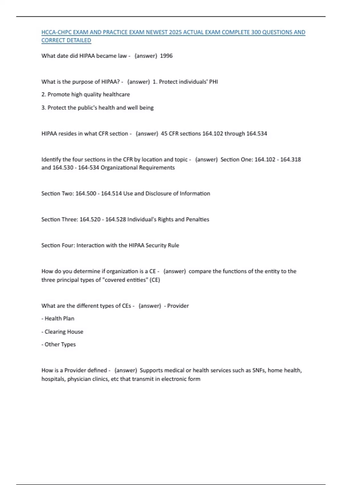 HCCA-CHPC EXAM AND PRACTICE EXAM NEWEST 2025 ACTUAL EXAM COMPLETE 300 ...