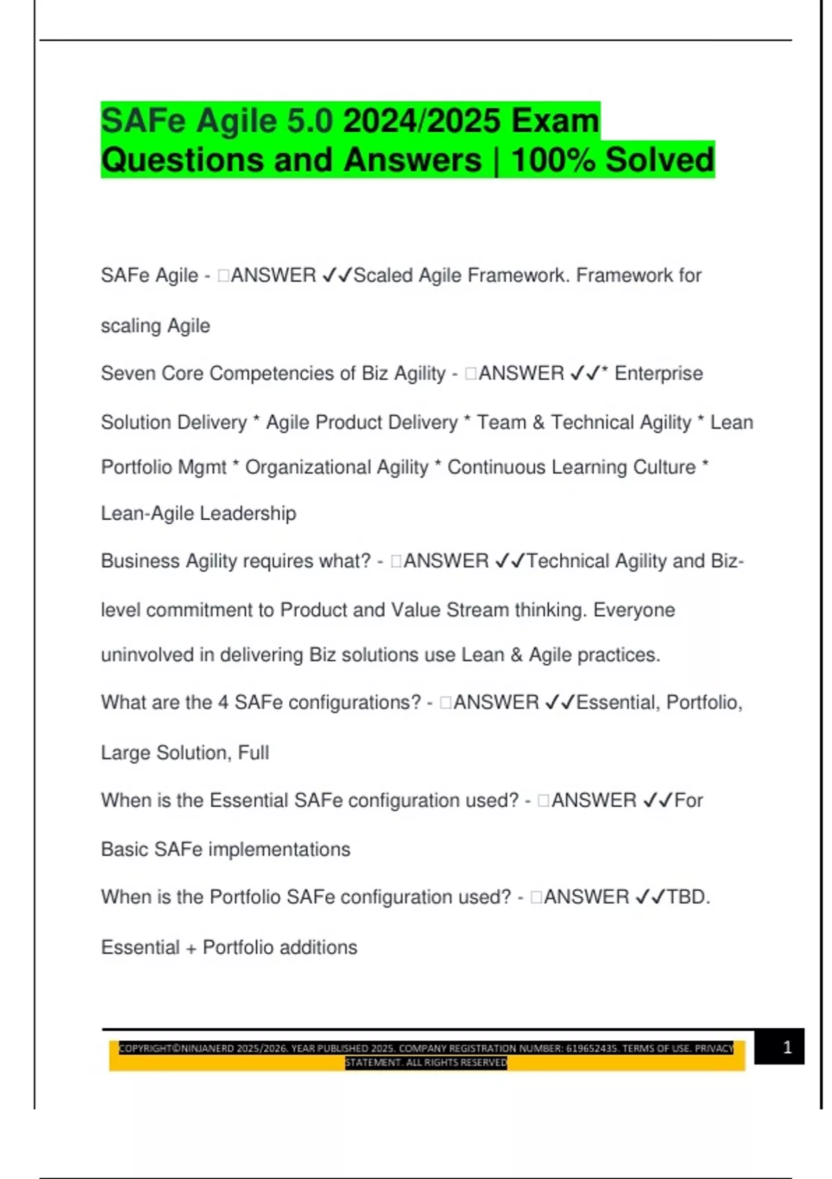 Safe Agile 5 0 2024 2025 Exam Questions And Answers 100 Solved Agile Stuvia Us
