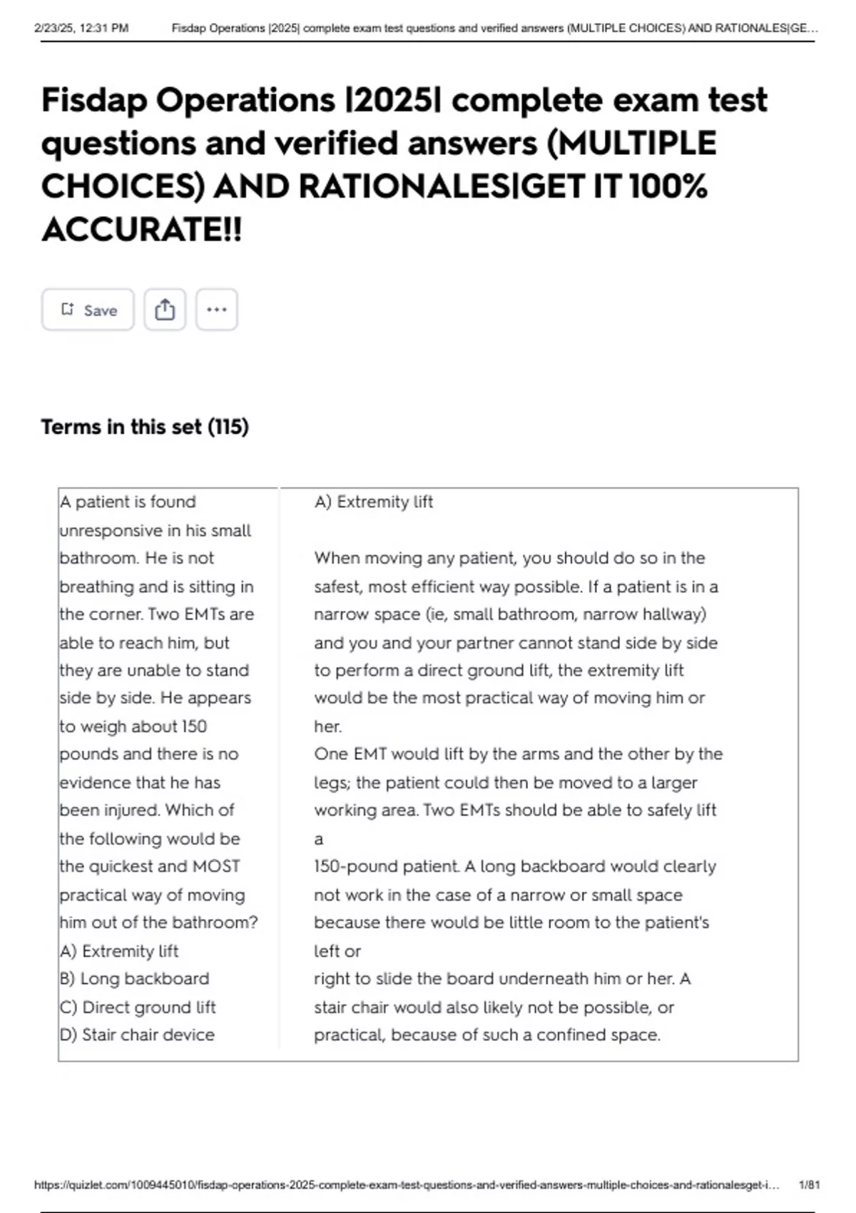 Fisdap Operations |2025| complete exam test questions and verified ...