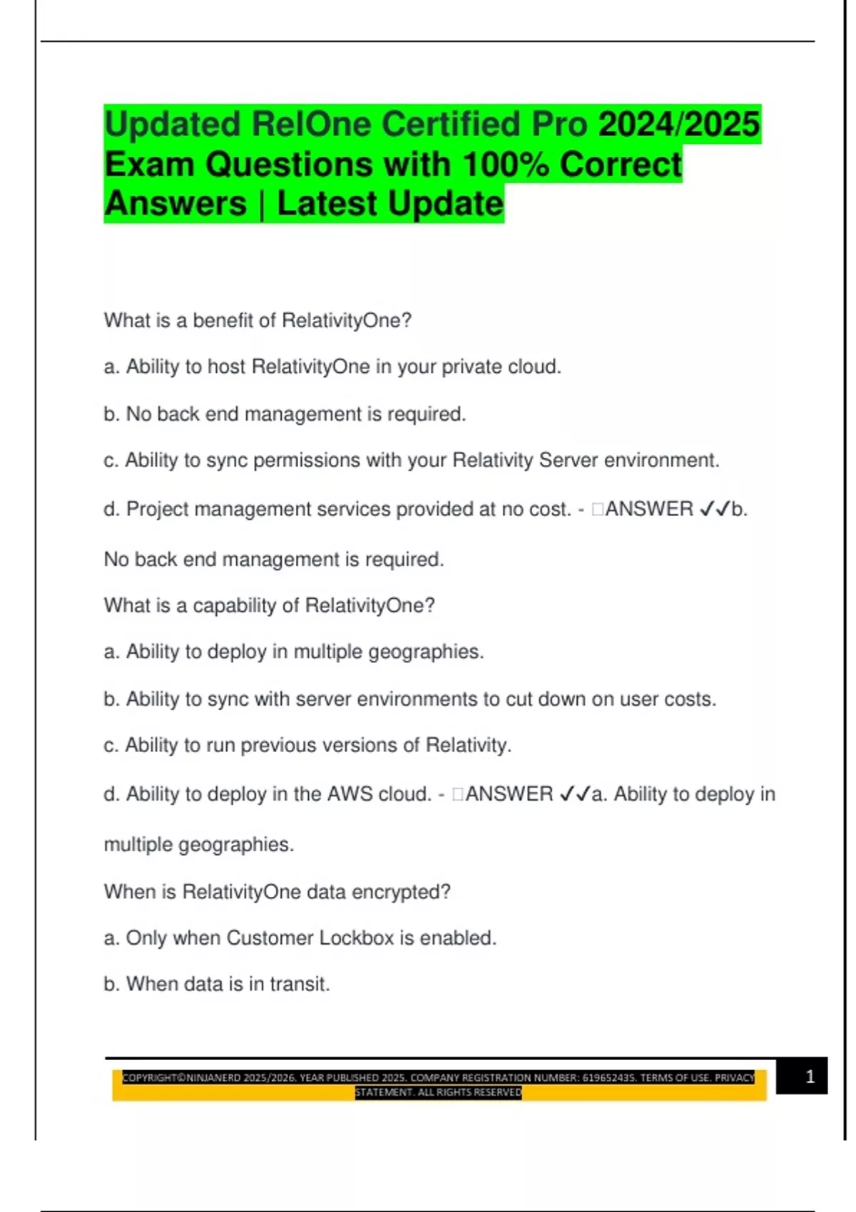 Updated RelOne Certified Pro 2024/2025 Exam Questions with 100% Correct ...