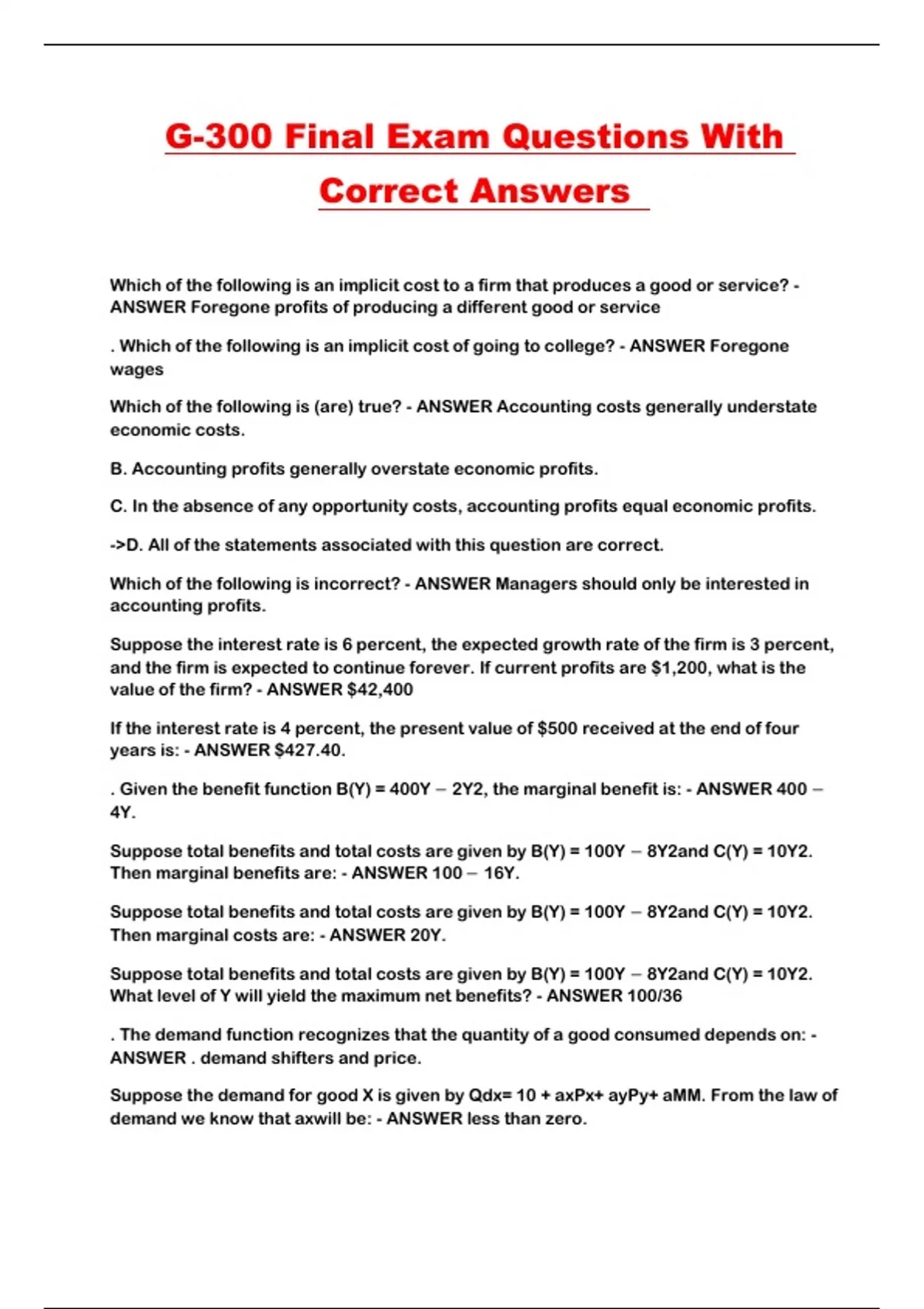 G-300 PACKAGED EXAMS WITH COMPLETE SOLUTIONS - Stuvia US