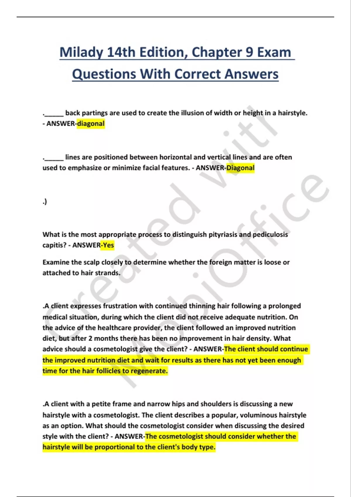 Milady 14th Edition, Chapter 9 Exam Questions With Correct Answers ...