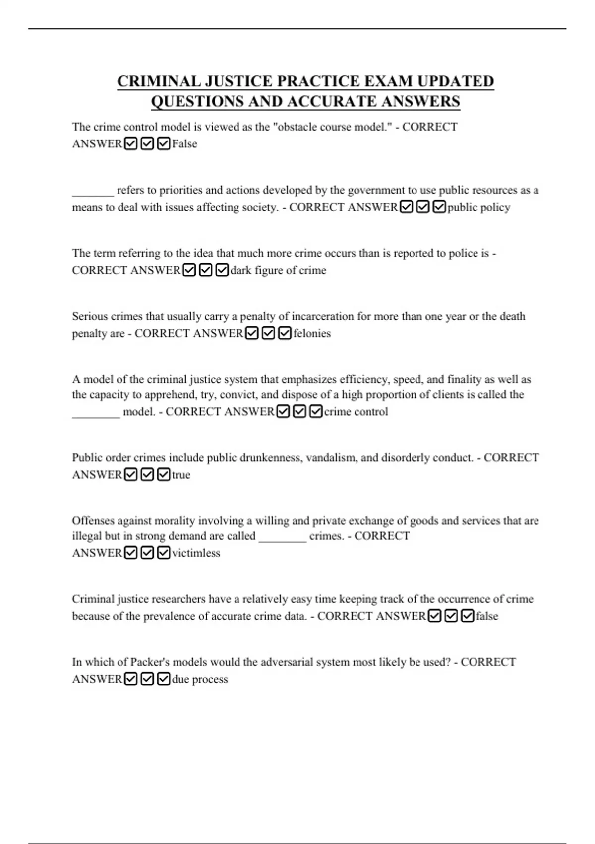 CRIMINAL JUSTICE PRACTICE EXAM UPDATED QUESTIONS AND ACCURATE ANSWERS ...
