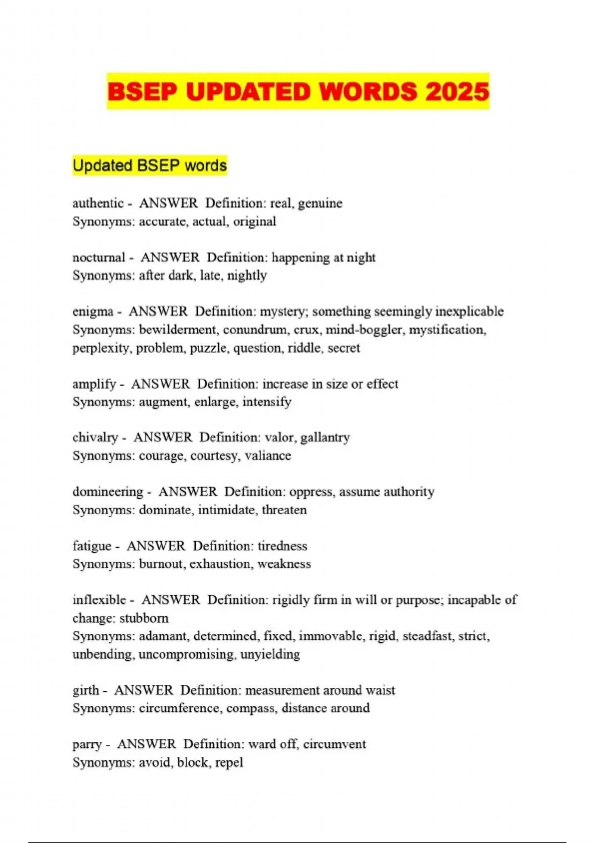 BSEP UPDATED WORDS 2025 - BSEP - Stuvia US