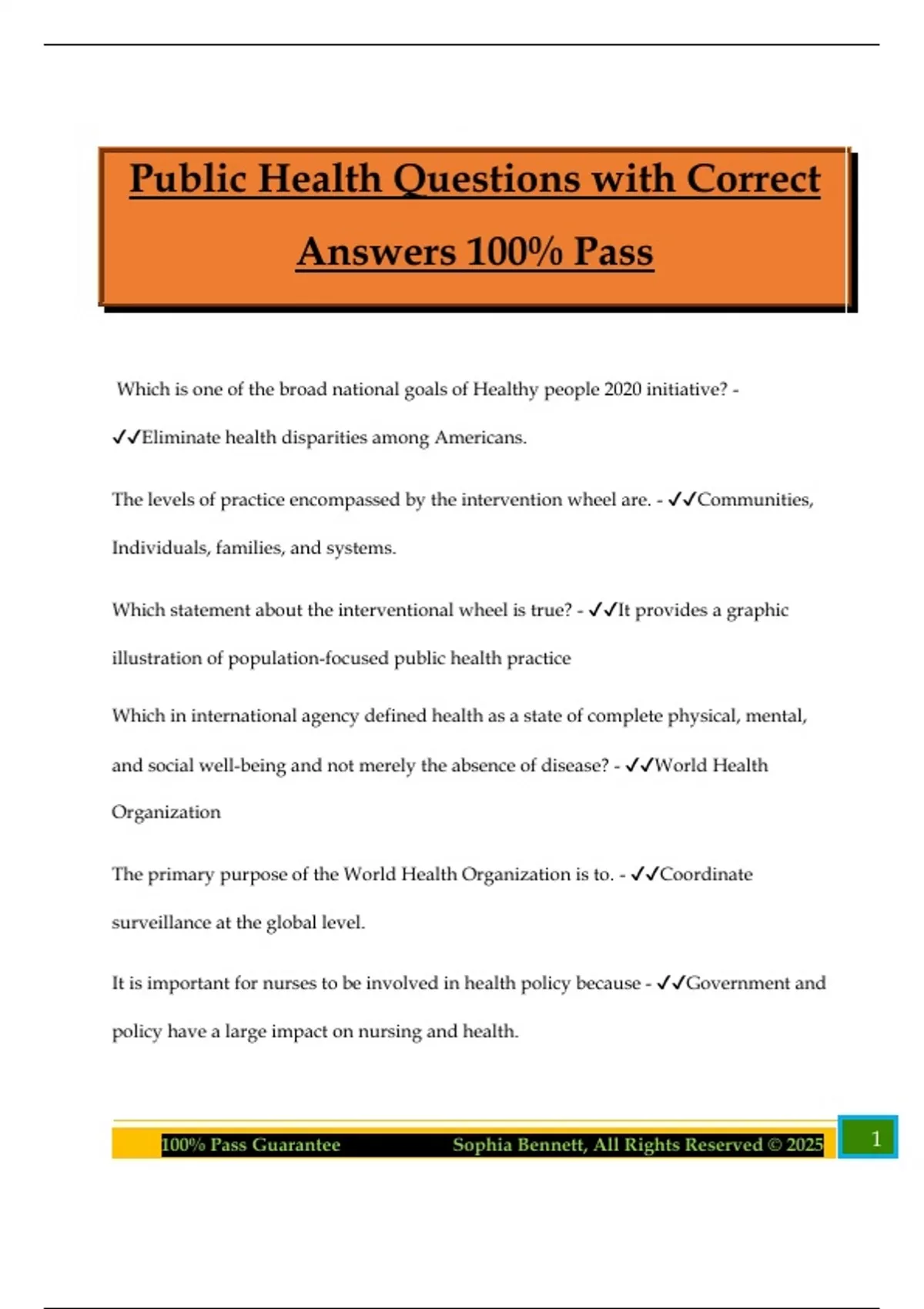 Public Health Questions with Correct Answers 100% Pass - Public health ...