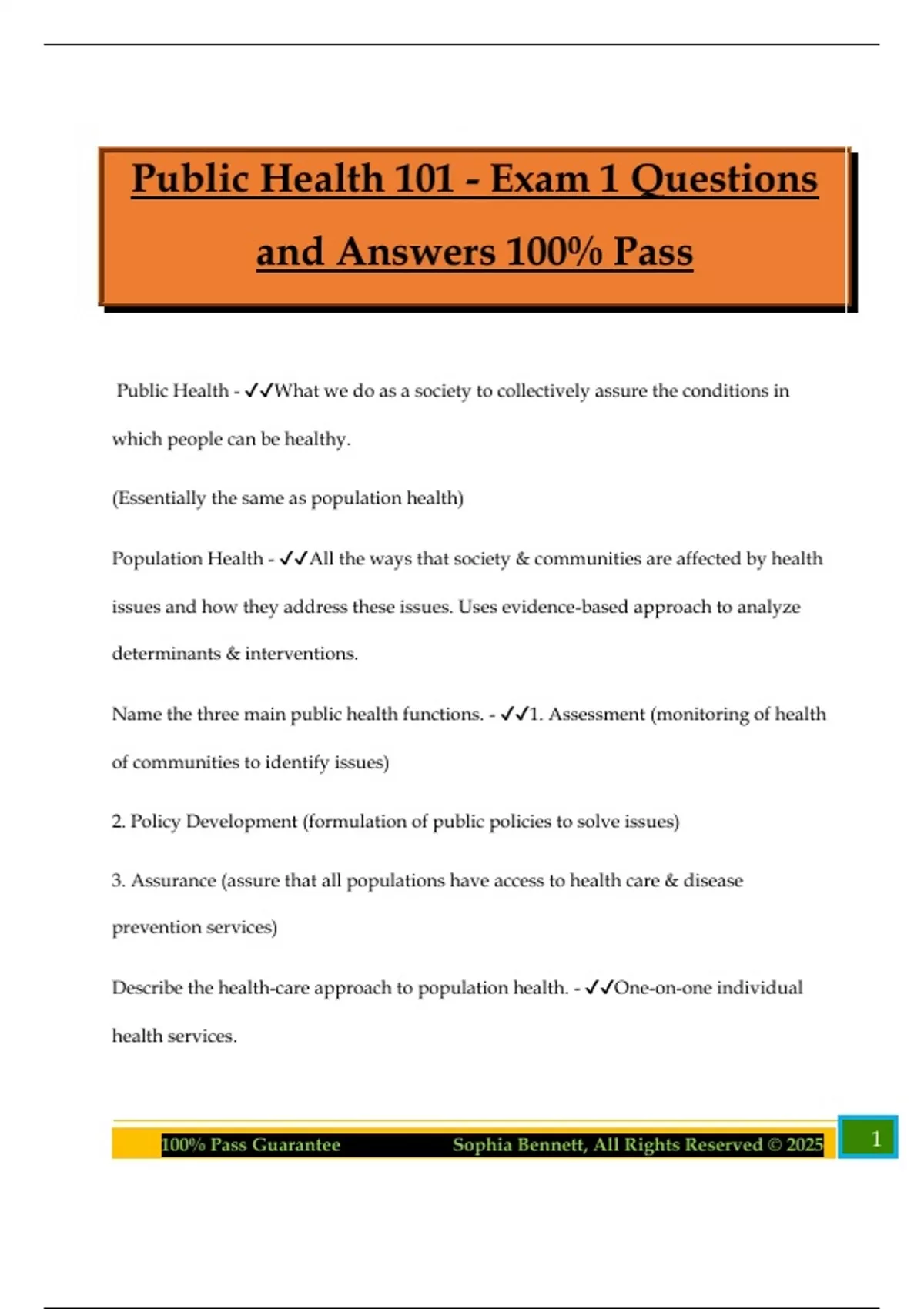 Public Health 101 - Exam 1 Questions and Answers 100% Pass - Public ...