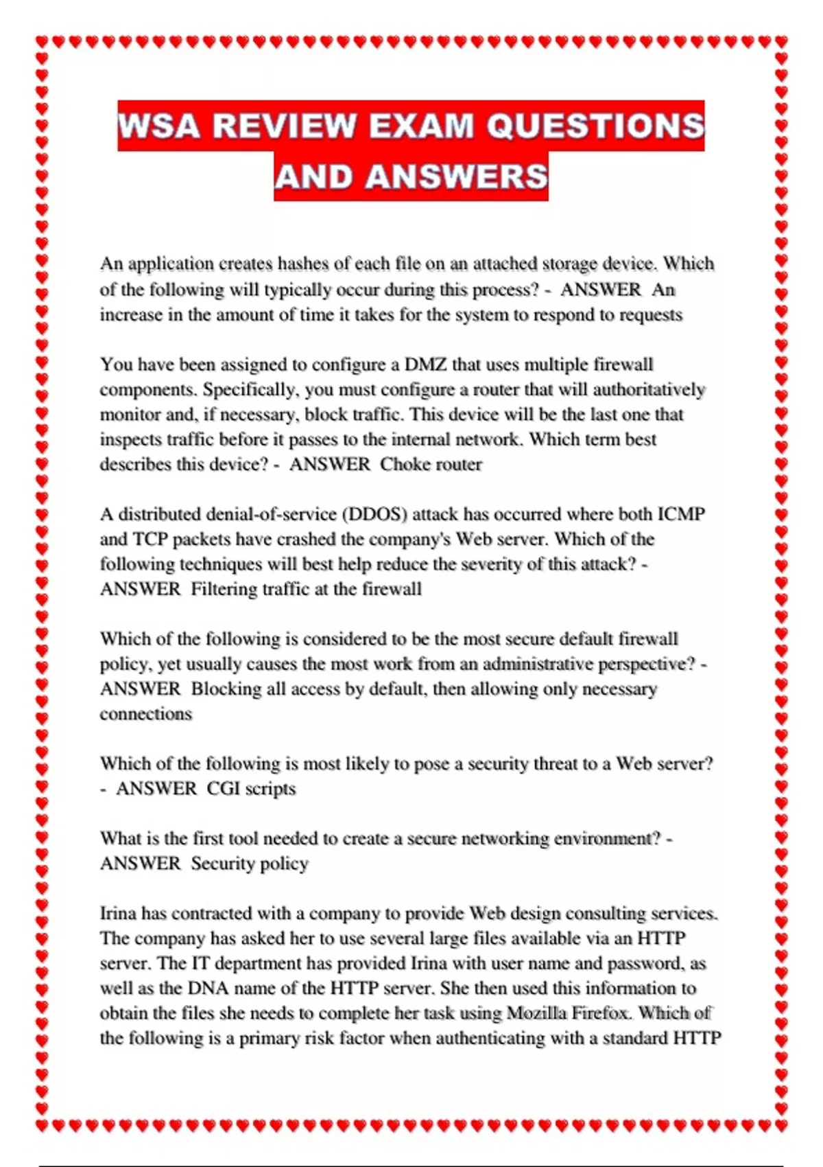 WSA REVIEW EXAM QUESTIONS AND ANSWERS - WSA - Stuvia US