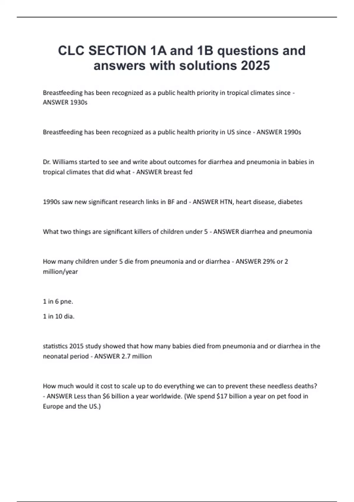 CLC SECTION 1A and 1B questions and answers with solutions 2025 ...