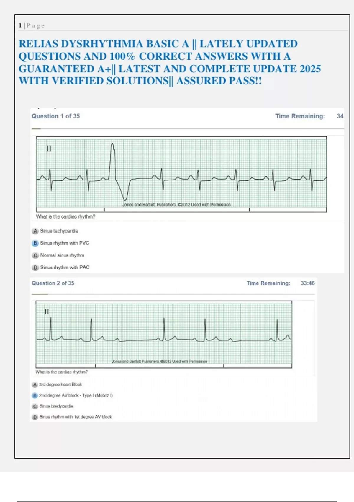 RELIAS DYSRHYTHMIA BASIC A || LATELY UPDATED QUESTIONS AND 100% CORRECT ...