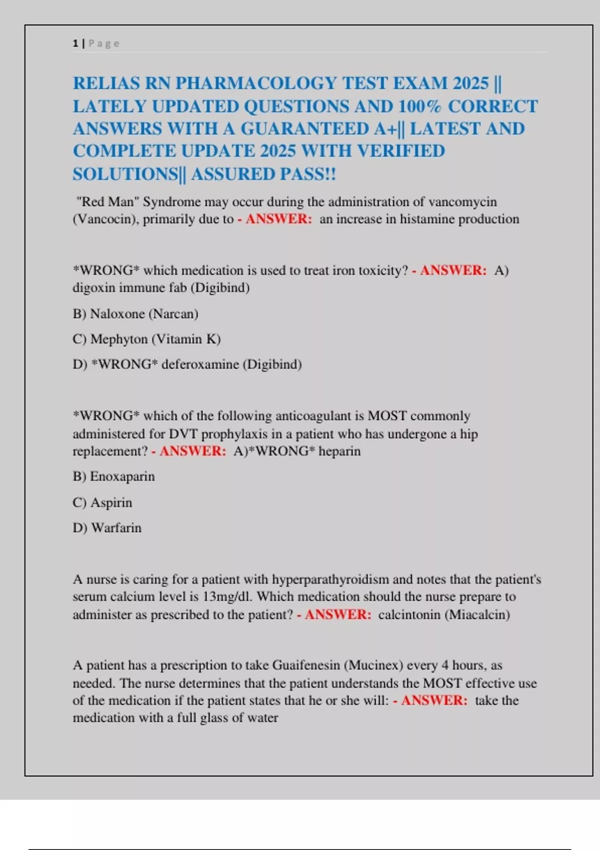 RELIAS RN PHARMACOLOGY TEST EXAM 2025 || LATELY UPDATED QUESTIONS AND ...