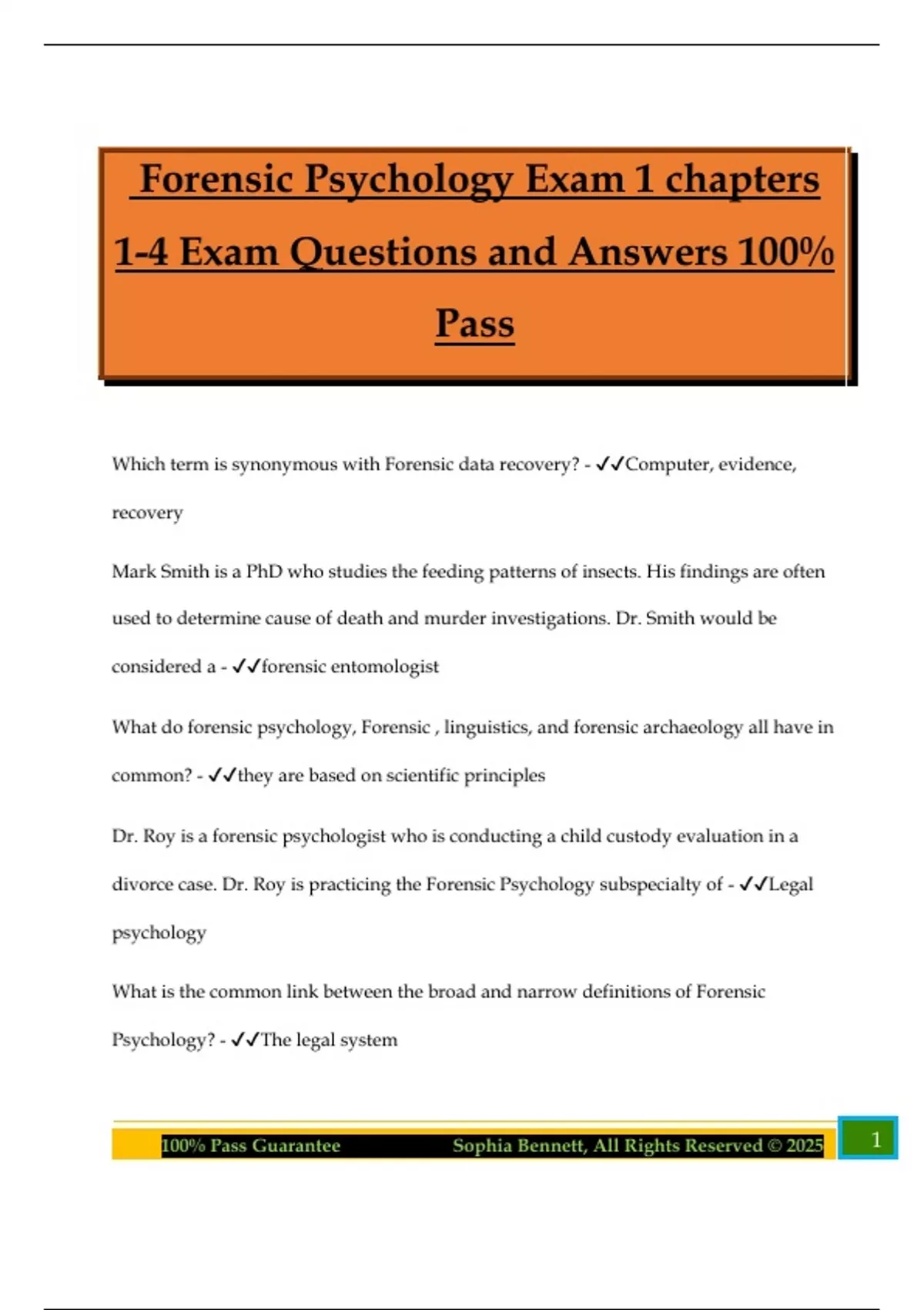 Forensic Psychology Exam 1 chapters 1-4 Exam Questions and Answers 100% ...