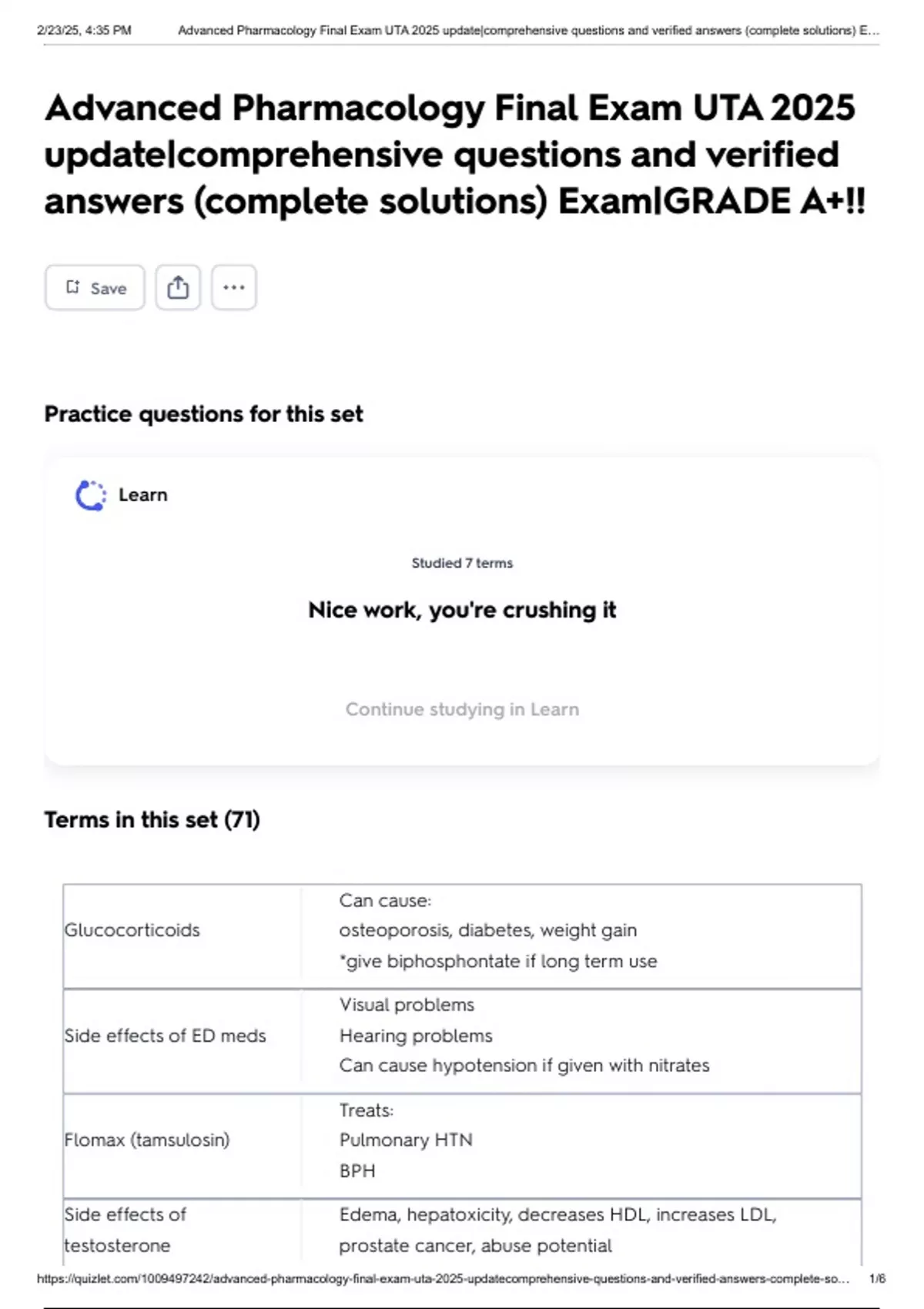 Advanced Pharmacology Final Exam UTA 2025 update|comprehensive questions and verified answers ...
