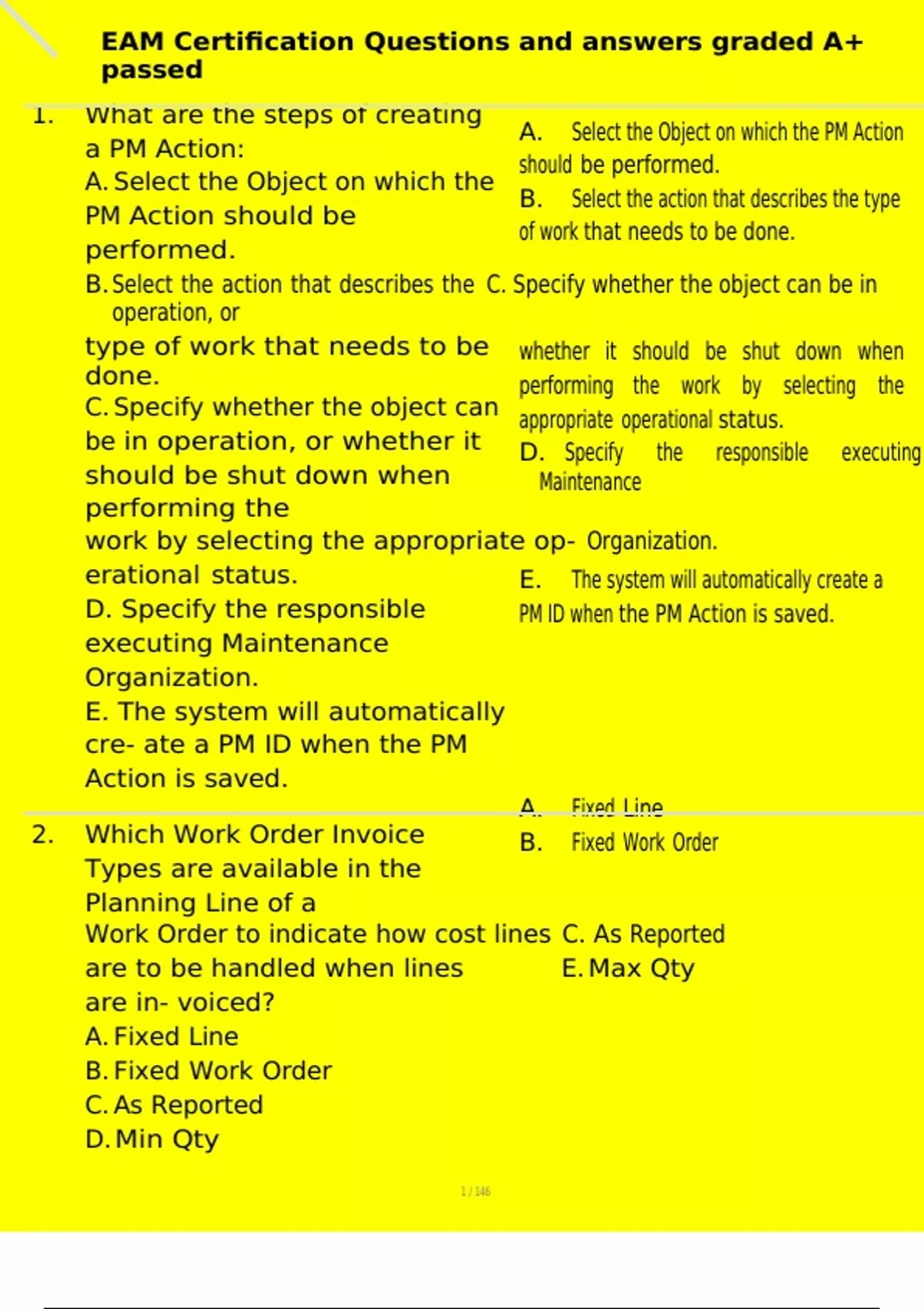 EAM Certification Questions and answers graded A+ passed - EAM - Stuvia US