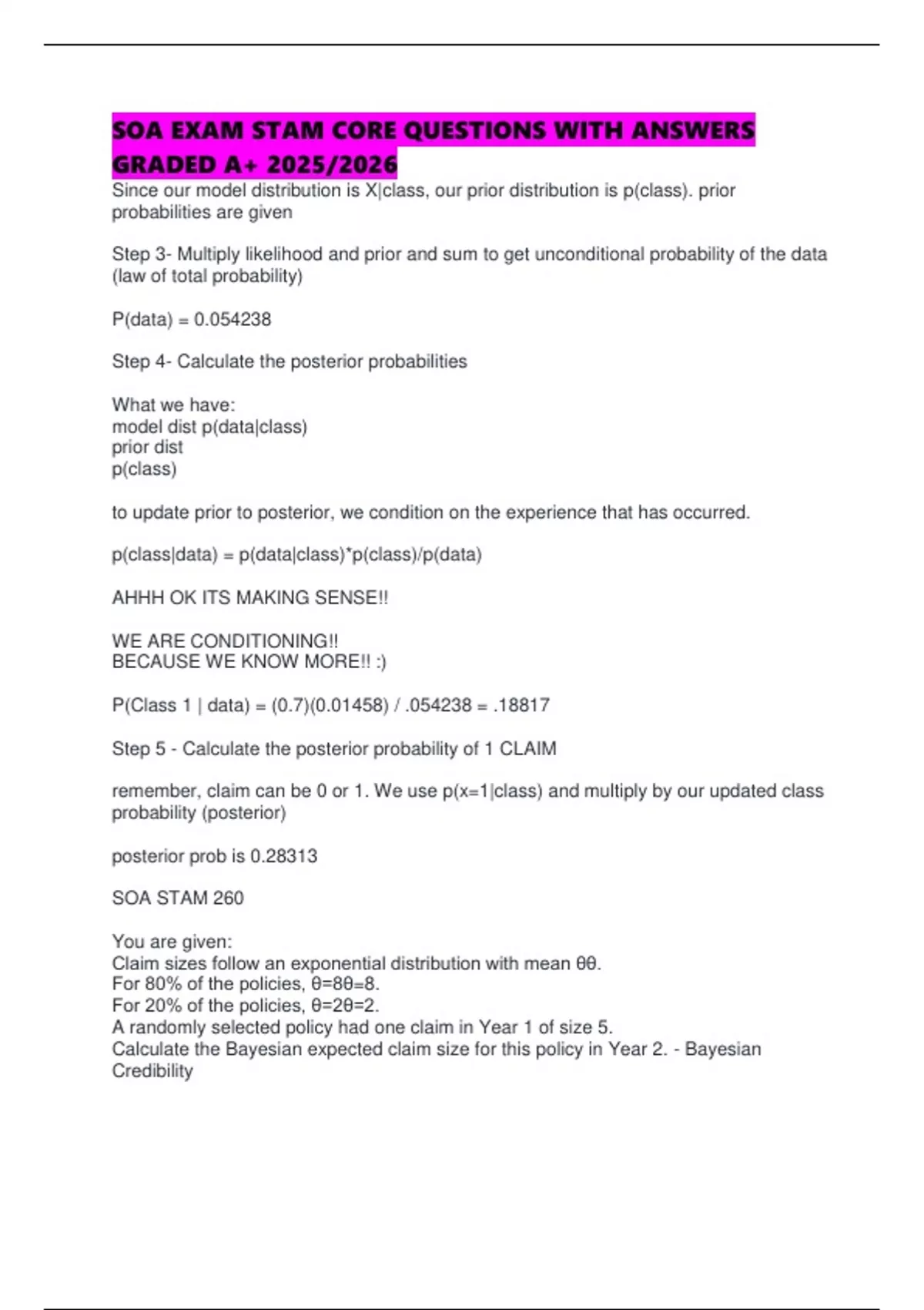 SOA EXAM STAM CORE QUESTIONS WITH ANSWERS GRADED A+ 2025/2026 - SOA ...
